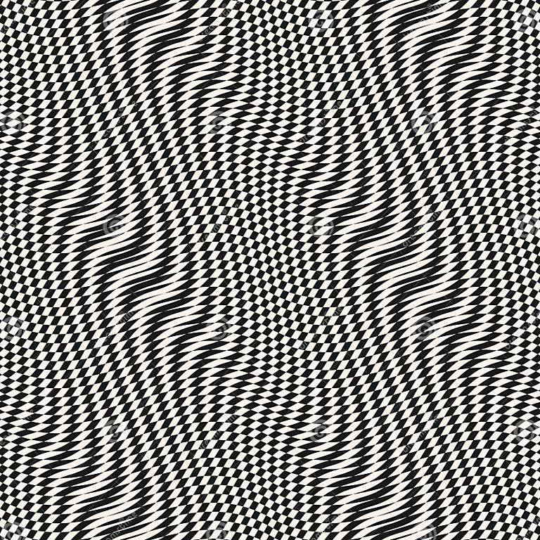 Vector Seamless Pattern with Distorted Grid. Black and White Abstract Background Stock Vector ...