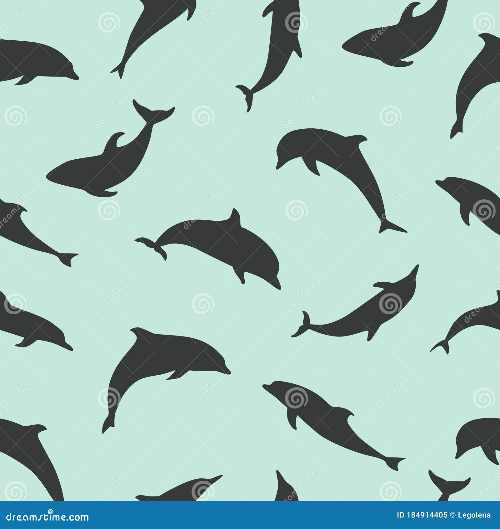 Vector Seamless Pattern with Dolphins. Dolphin Silhouette Stock Vector - Illustration of ...