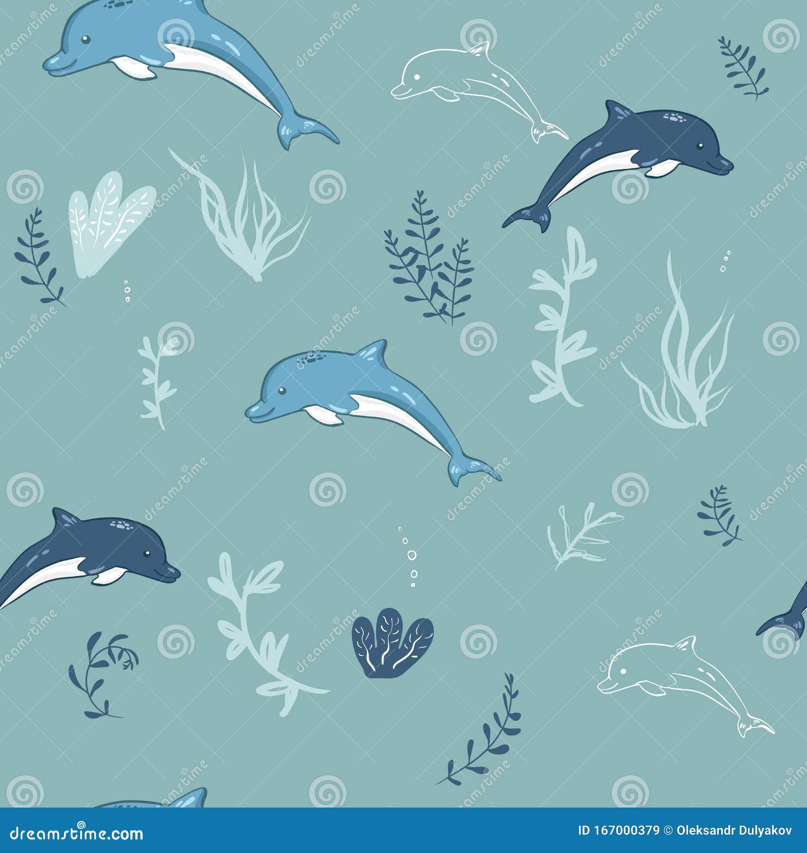 Vector Seamless Pattern with Dolphins. Jumping Dolphins Contour ...