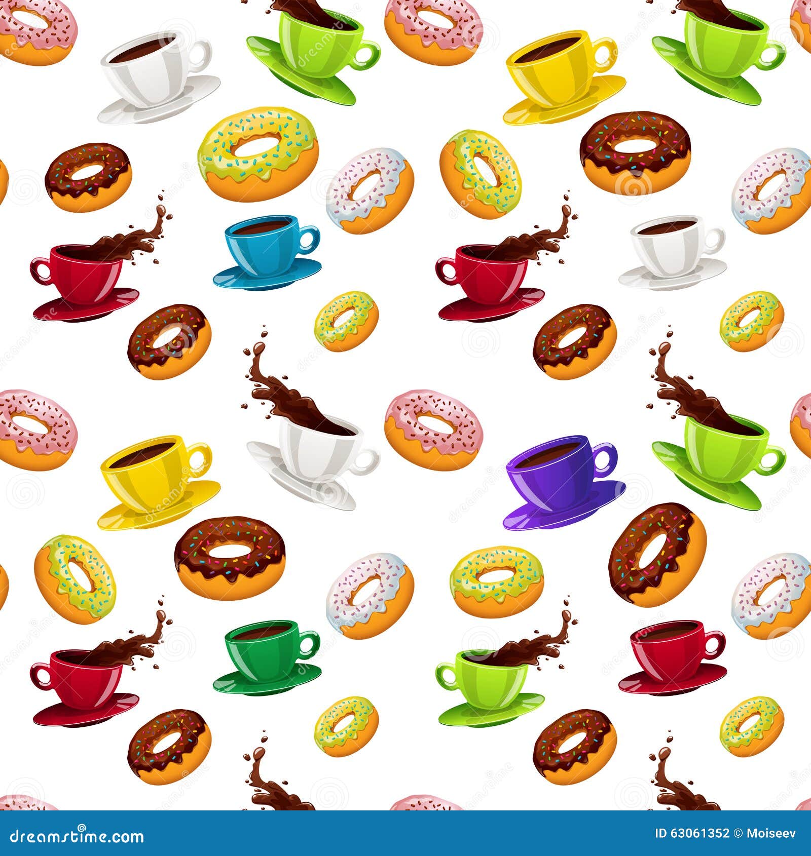 Vector Seamless Pattern with Donuts and Coffee Stock Vector - Illustration of design, bake: 63061352