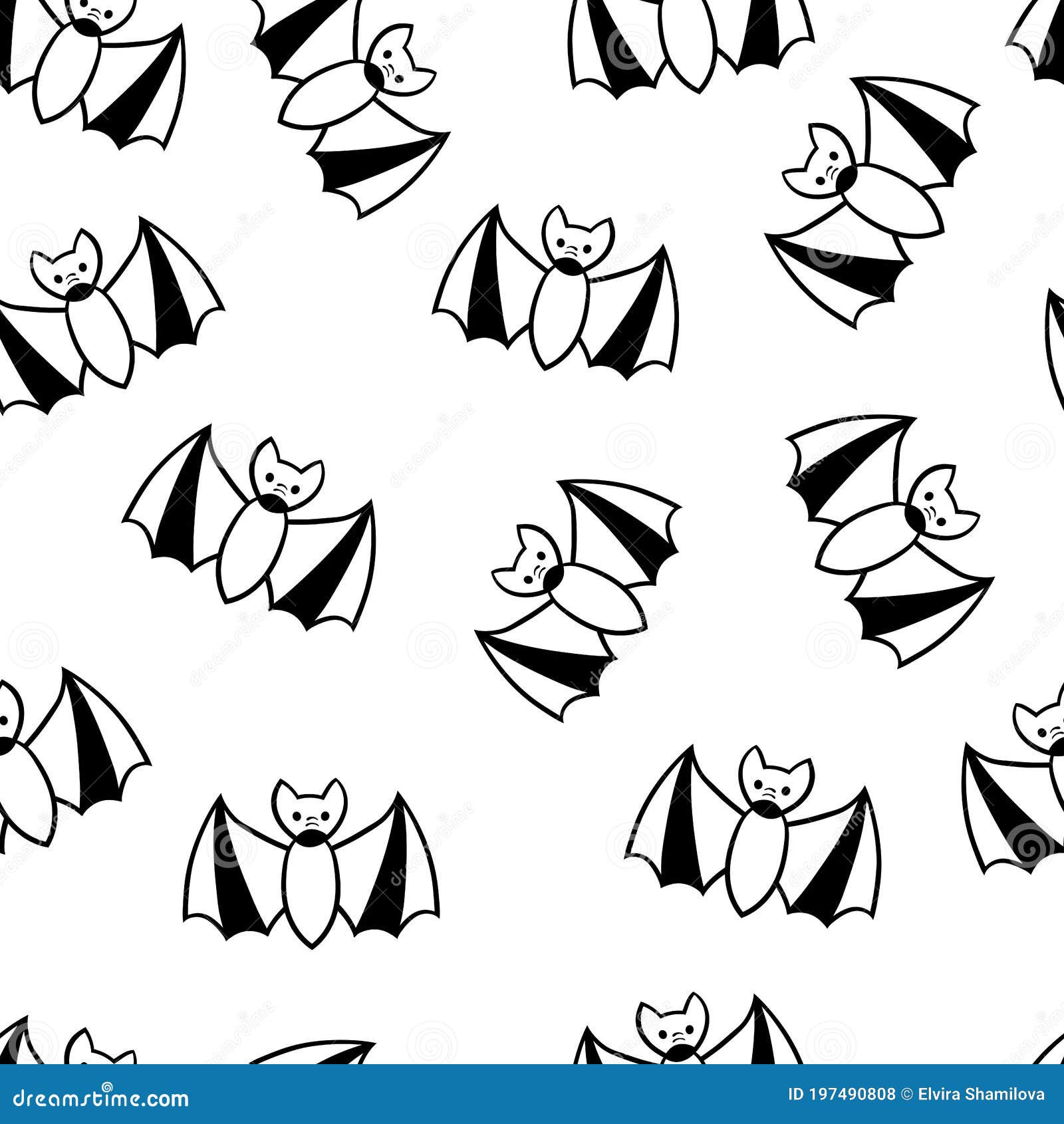 Seamless Pattern with Doodle Bats, Coloring Page Stock Vector ...
