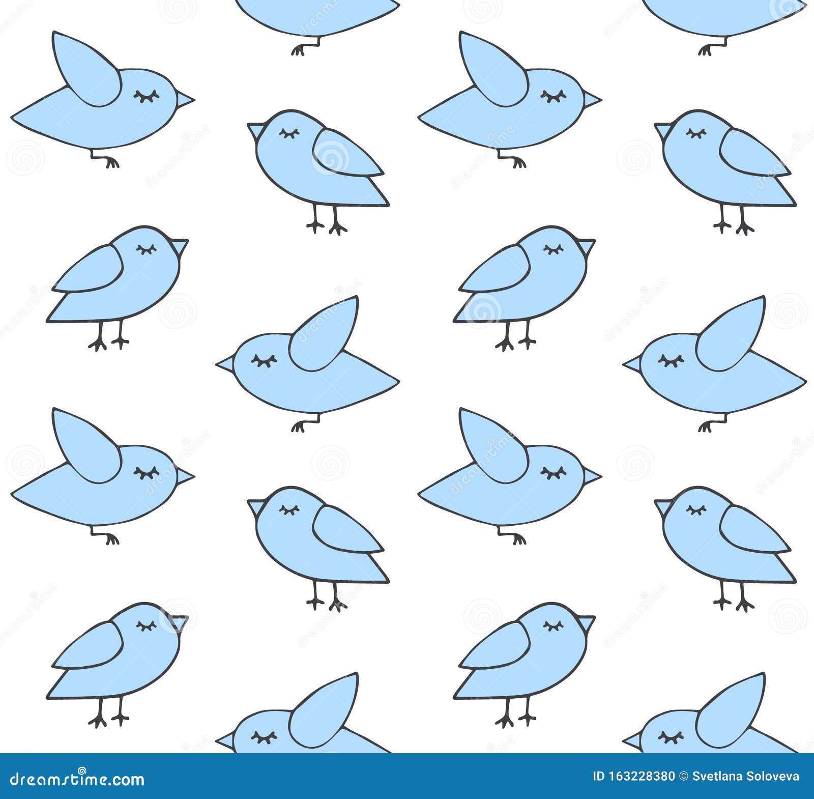 Vector Seamless Pattern of Doodle Blue Birds Stock Illustration ...