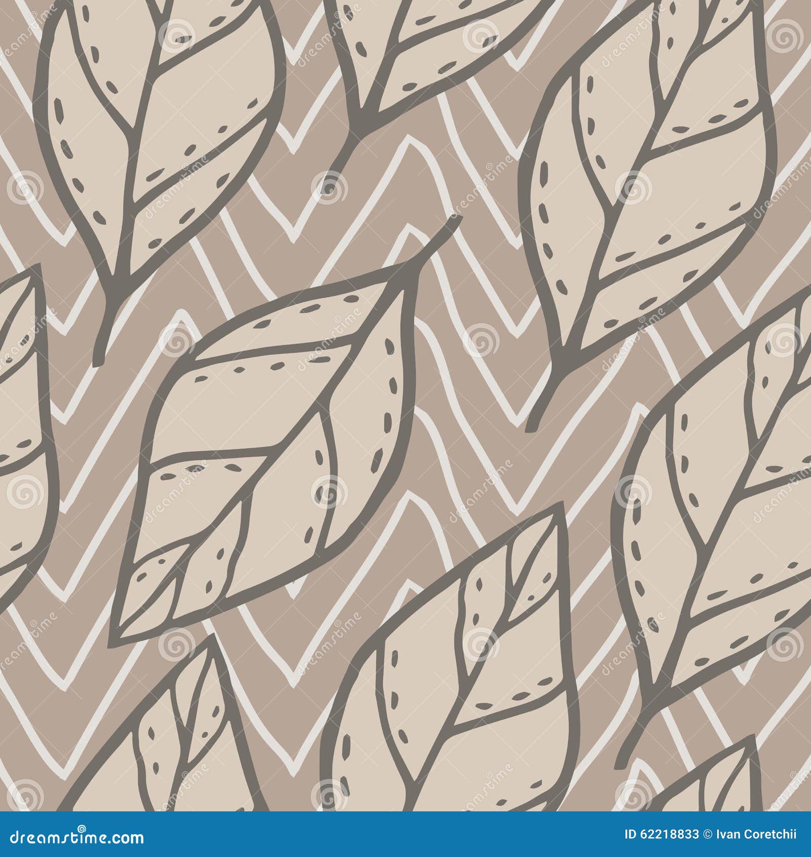 Vector Seamless Pattern With Doodle Leaves Stock Vector Illustration