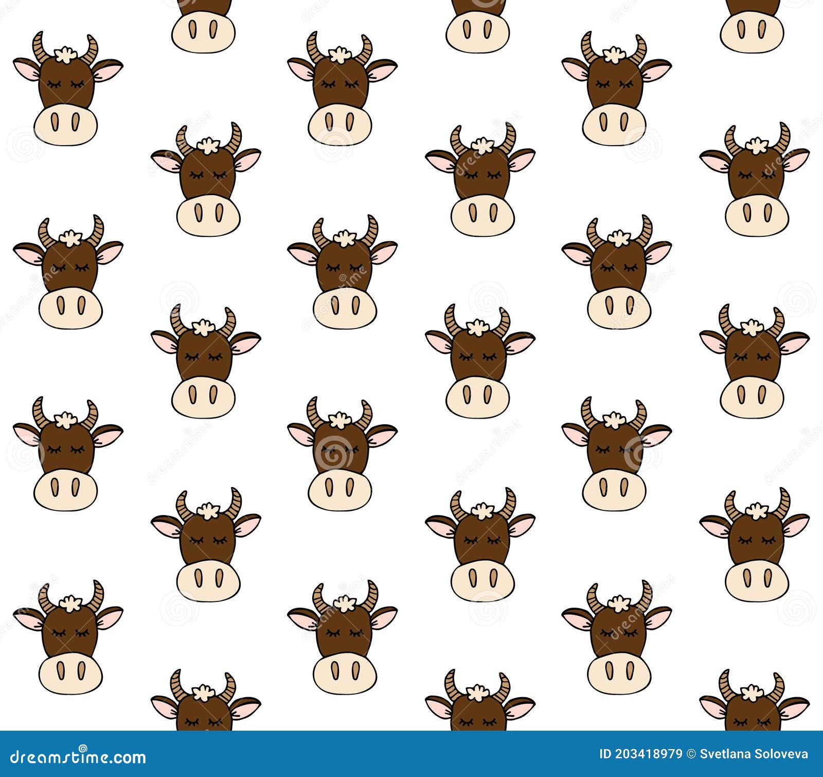 Vector Seamless Pattern of Doodle Sketch Cow Face Stock Vector ...