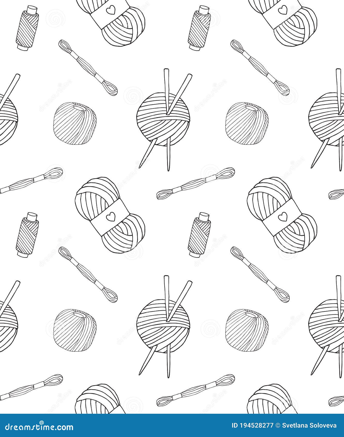 Vector Seamless Pattern of Doodle Sketch Threads Stock Illustration ...