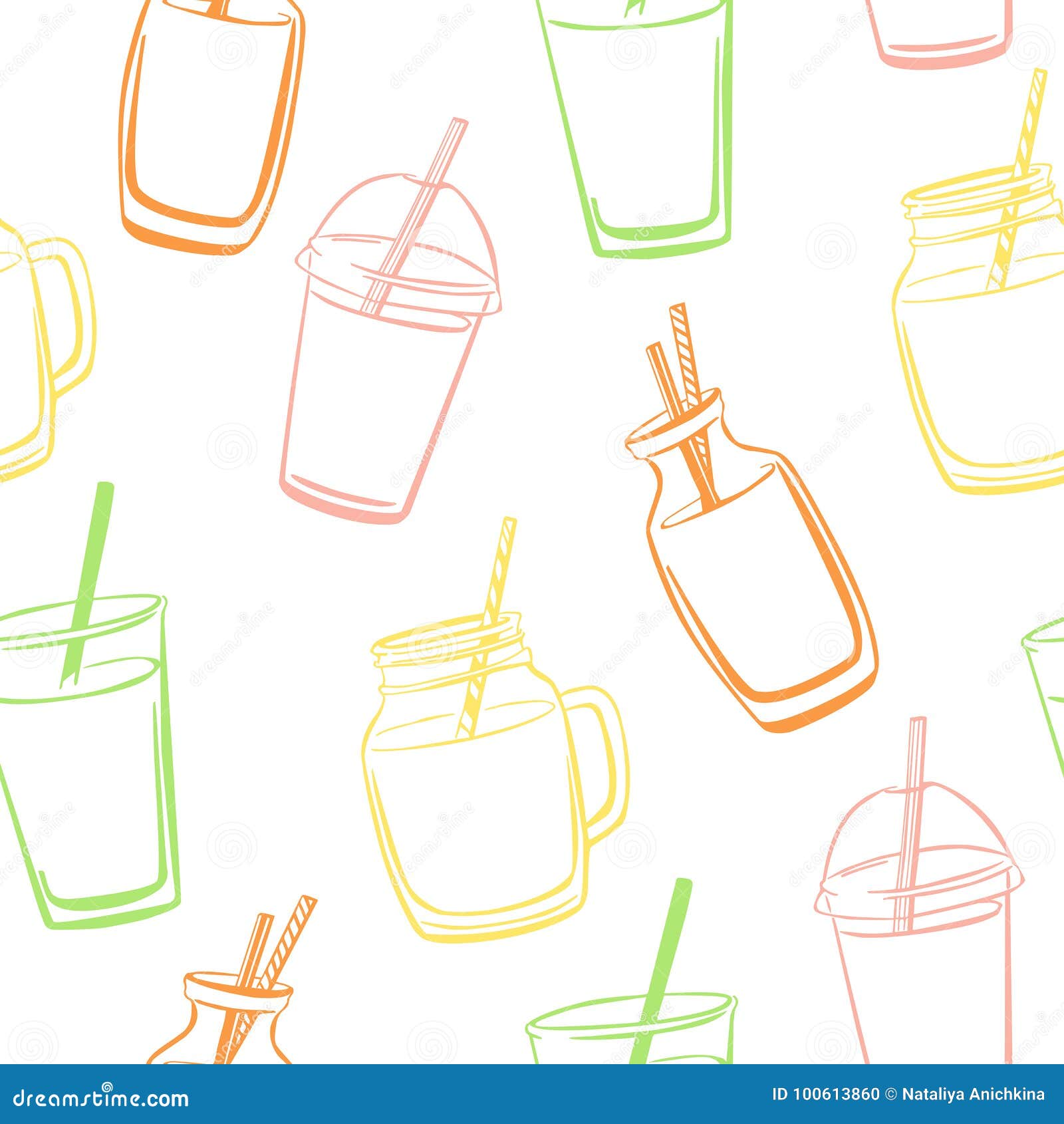 Vector Seamless Pattern with Doodle Smoothie Bottles Stock Vector ...