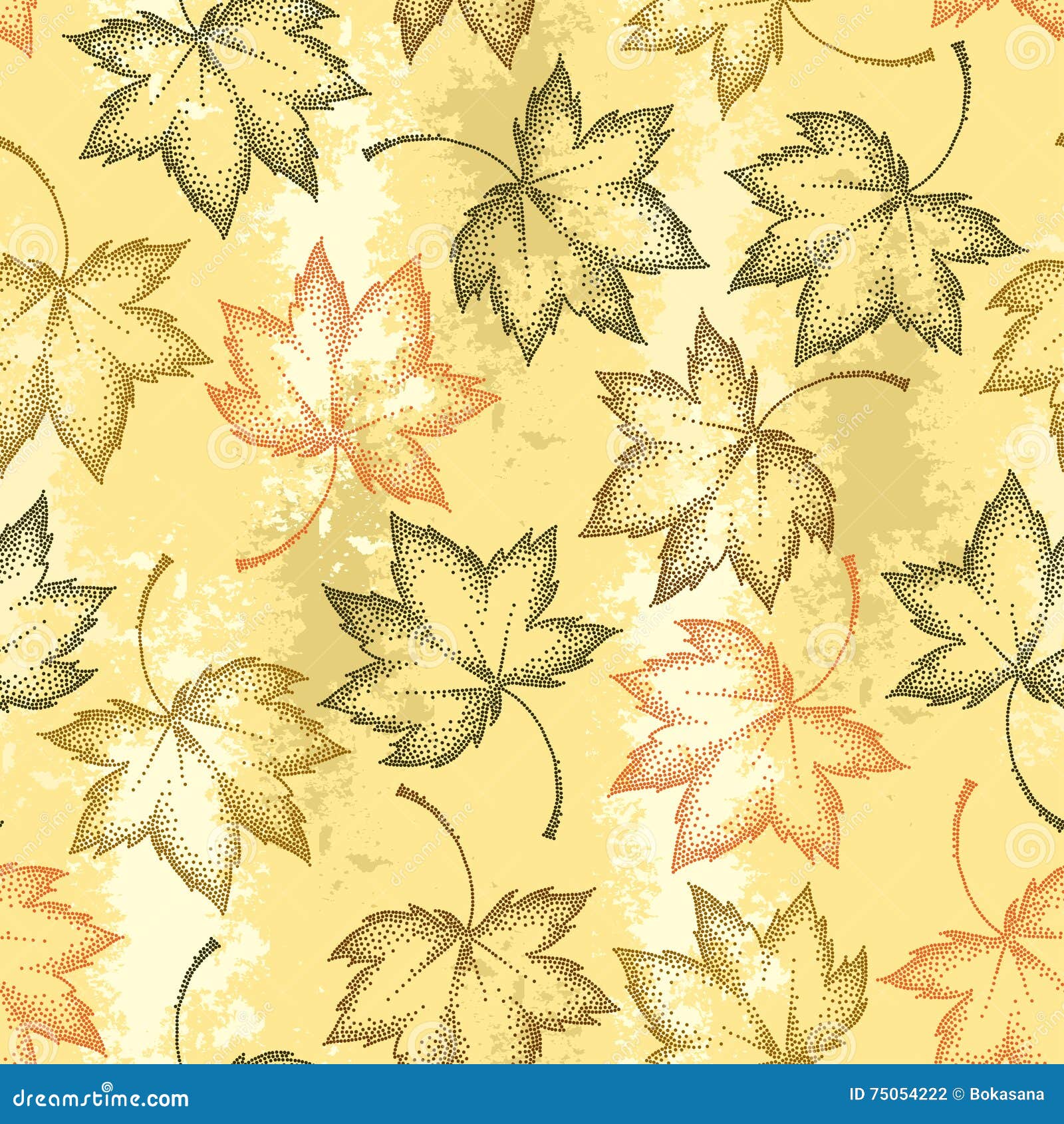 Vector Seamless Pattern with Dotted Maple Leaves on the Orange ...