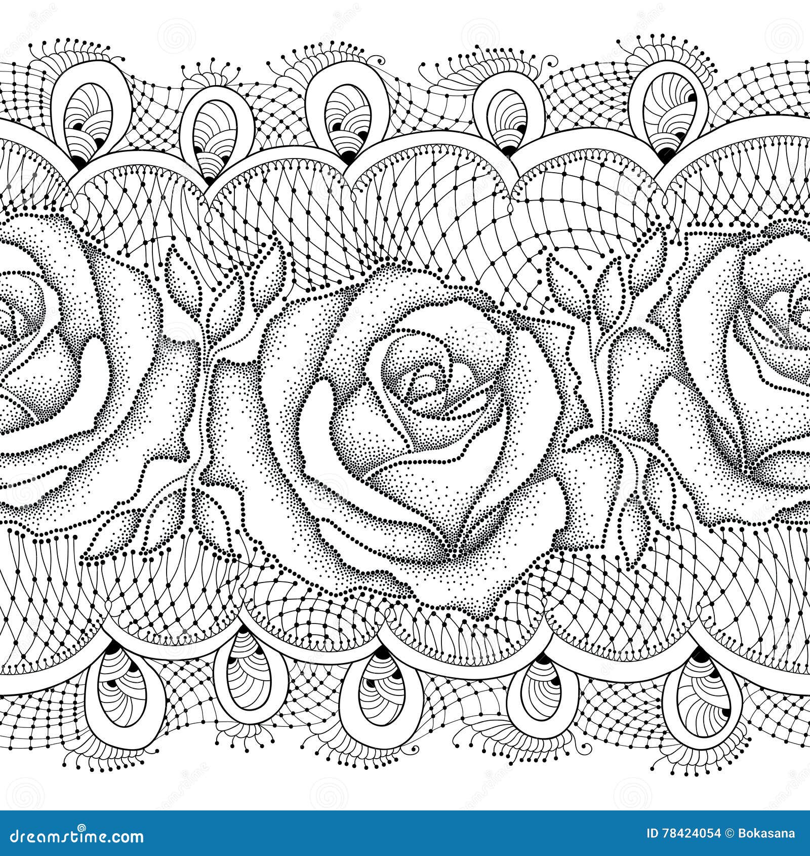 Vector Seamless Pattern with Dotted Rose Flowers and Decorative Lace in ...