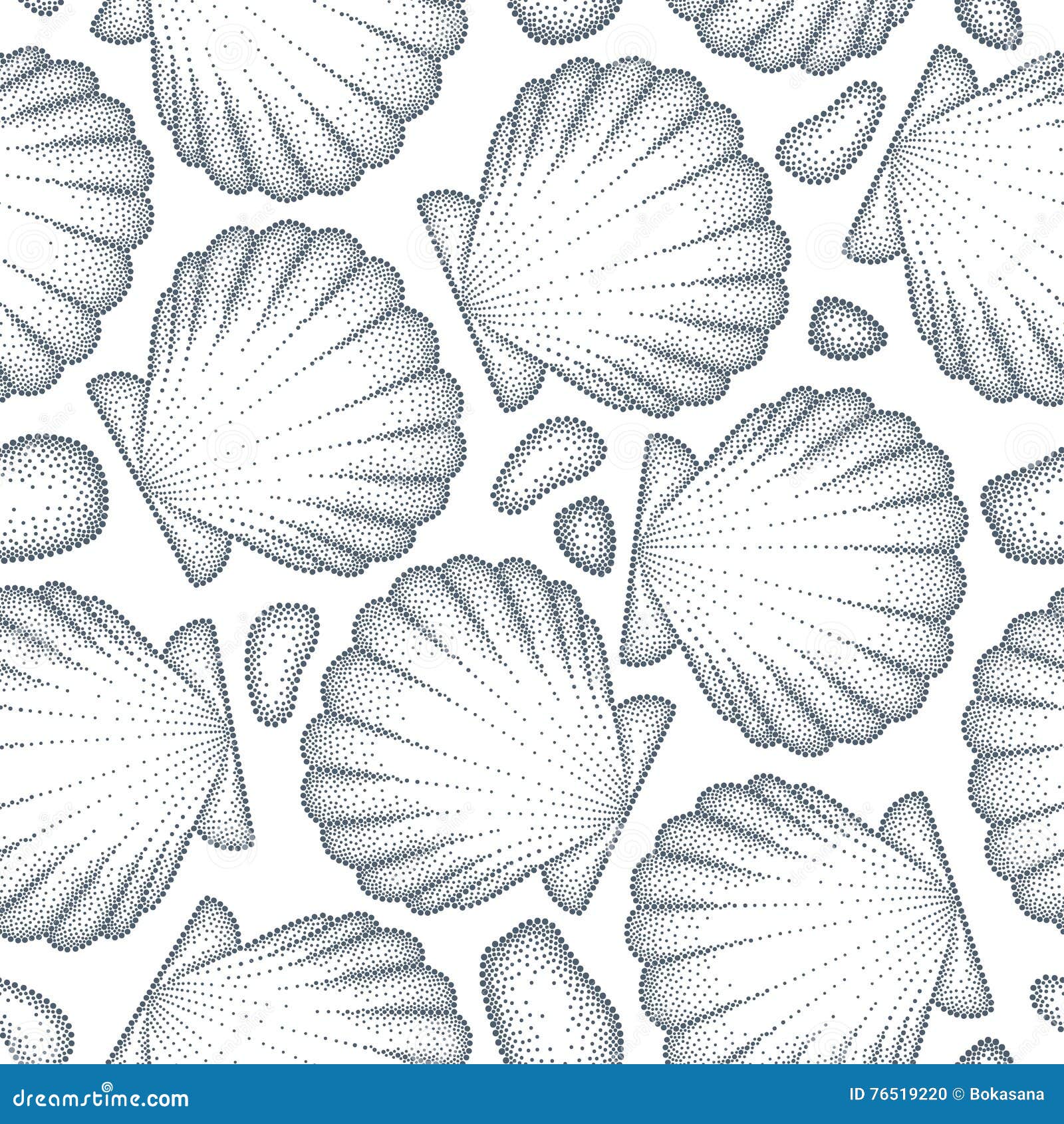Vector Seamless Pattern with Dotted Sea Shell or Scallop in Black and ...