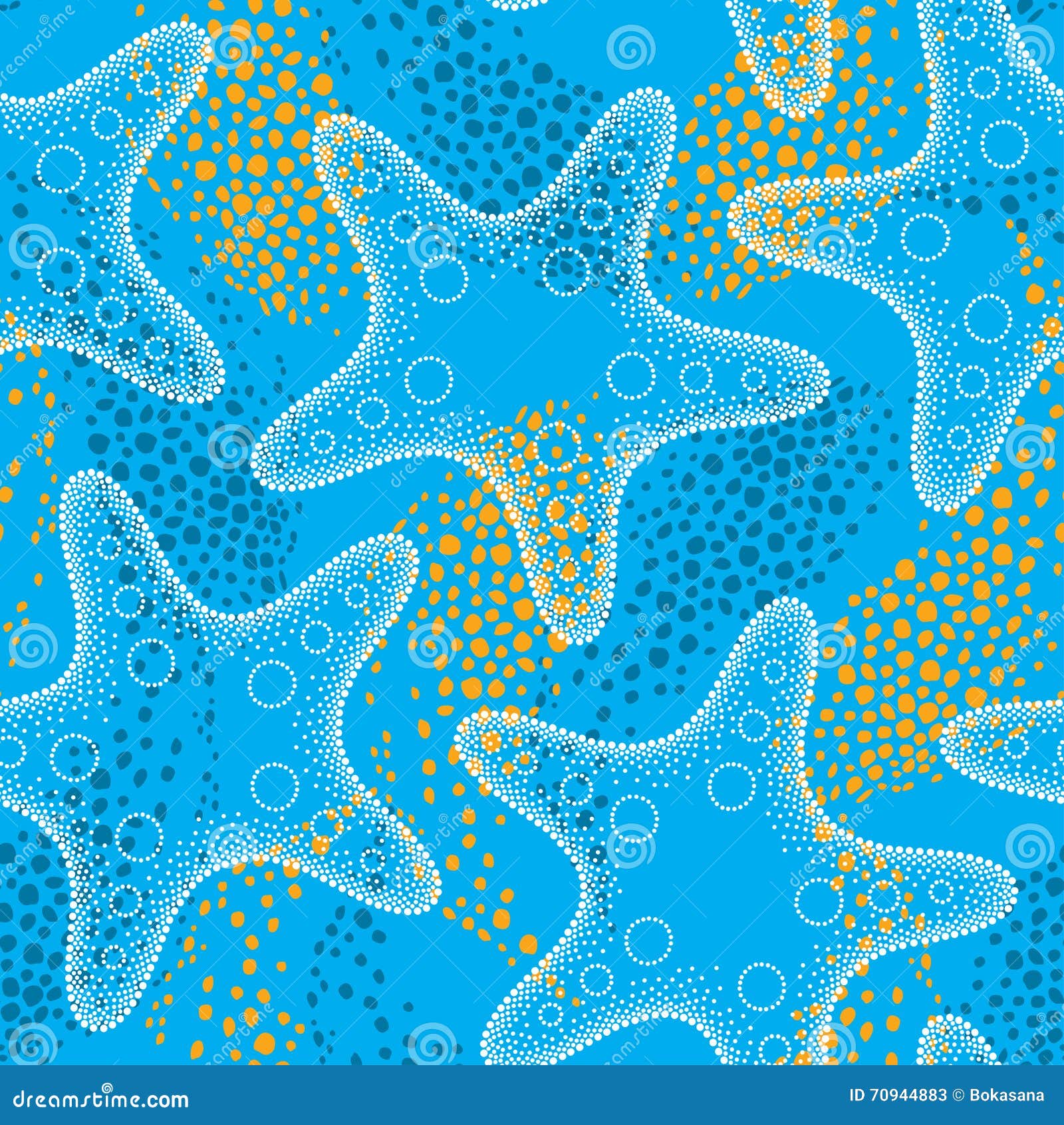 Vector Seamless Pattern with Dotted Starfish or Sea Star in White on ...