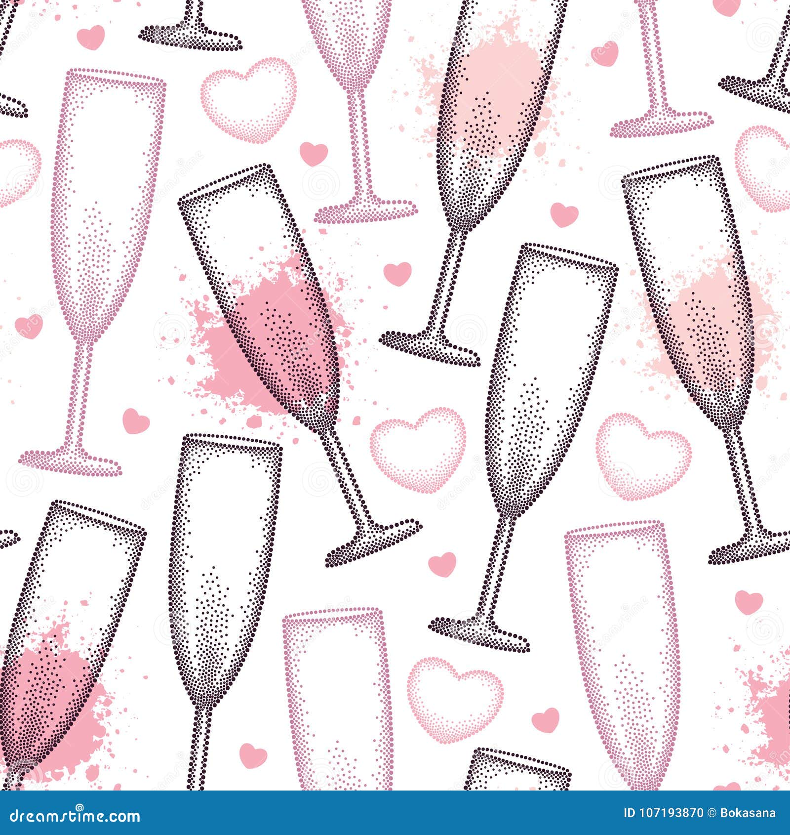 Vector Seamless Pattern with Dotted Wine Glass Stock Vector - Illustration of alcohol, heart ...