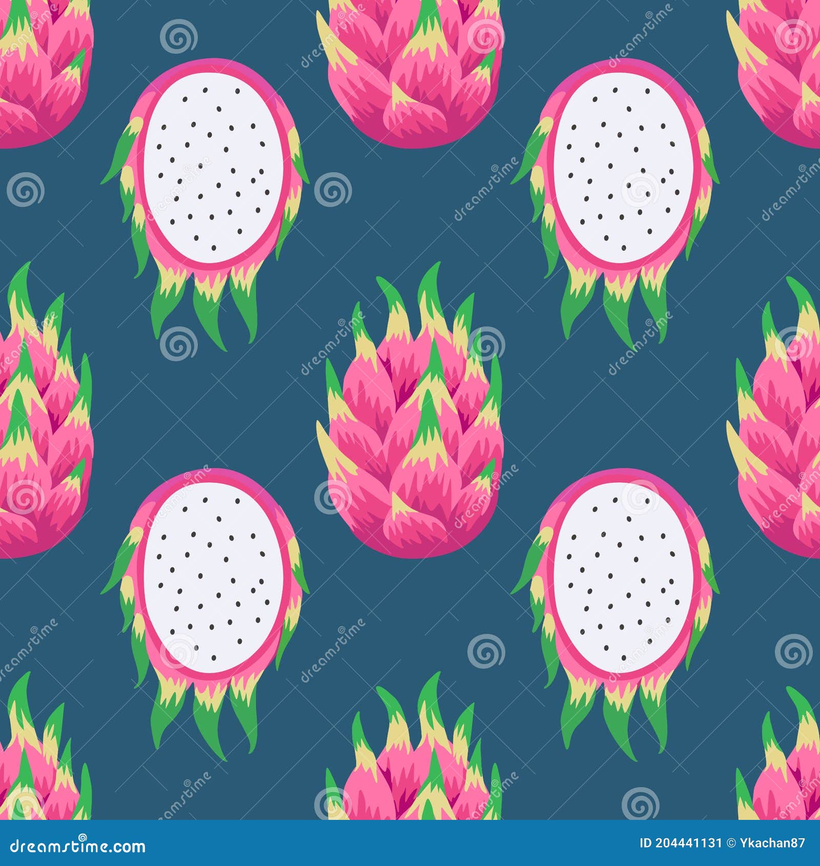 Vector Seamless Pattern with Dragon Fruit. Stock Vector - Illustration ...