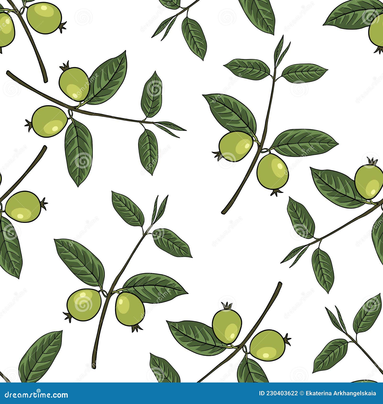 Vector Seamless Pattern with Drawing Guava Tree Stock Vector ...