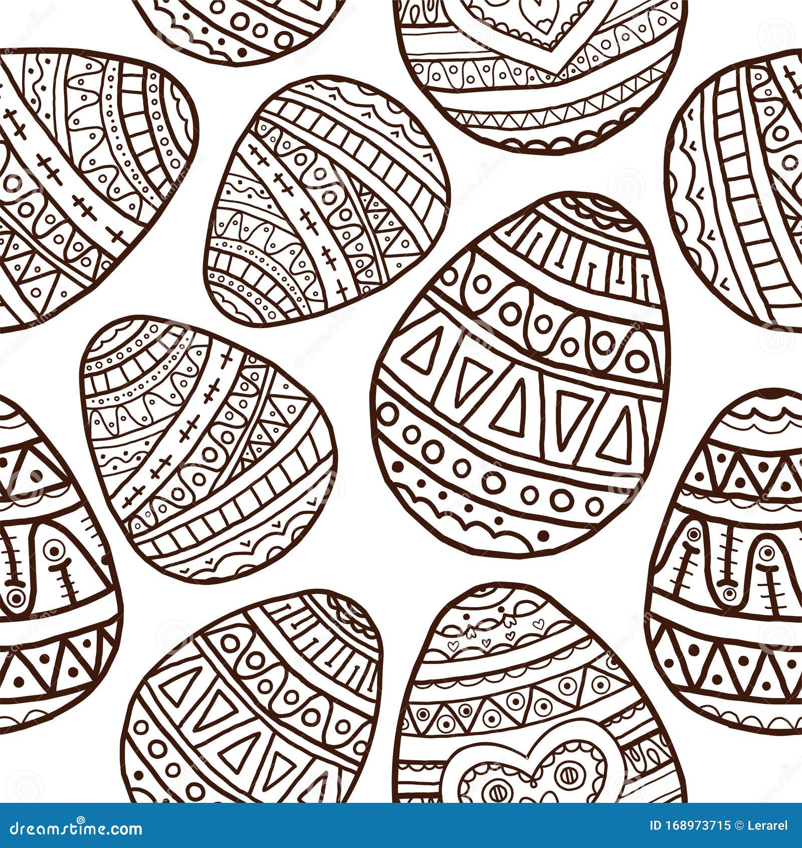 Vector Seamless Pattern with Easter Eggs with Doodle Pattern. Black Doodle Symbols of a Happy ...