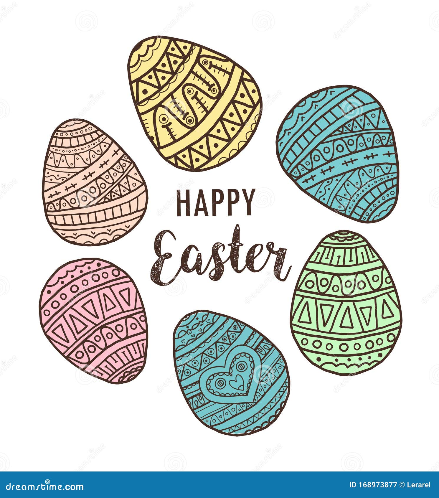Vector Seamless Pattern with Easter Eggs with Doodle Pattern. Black ...