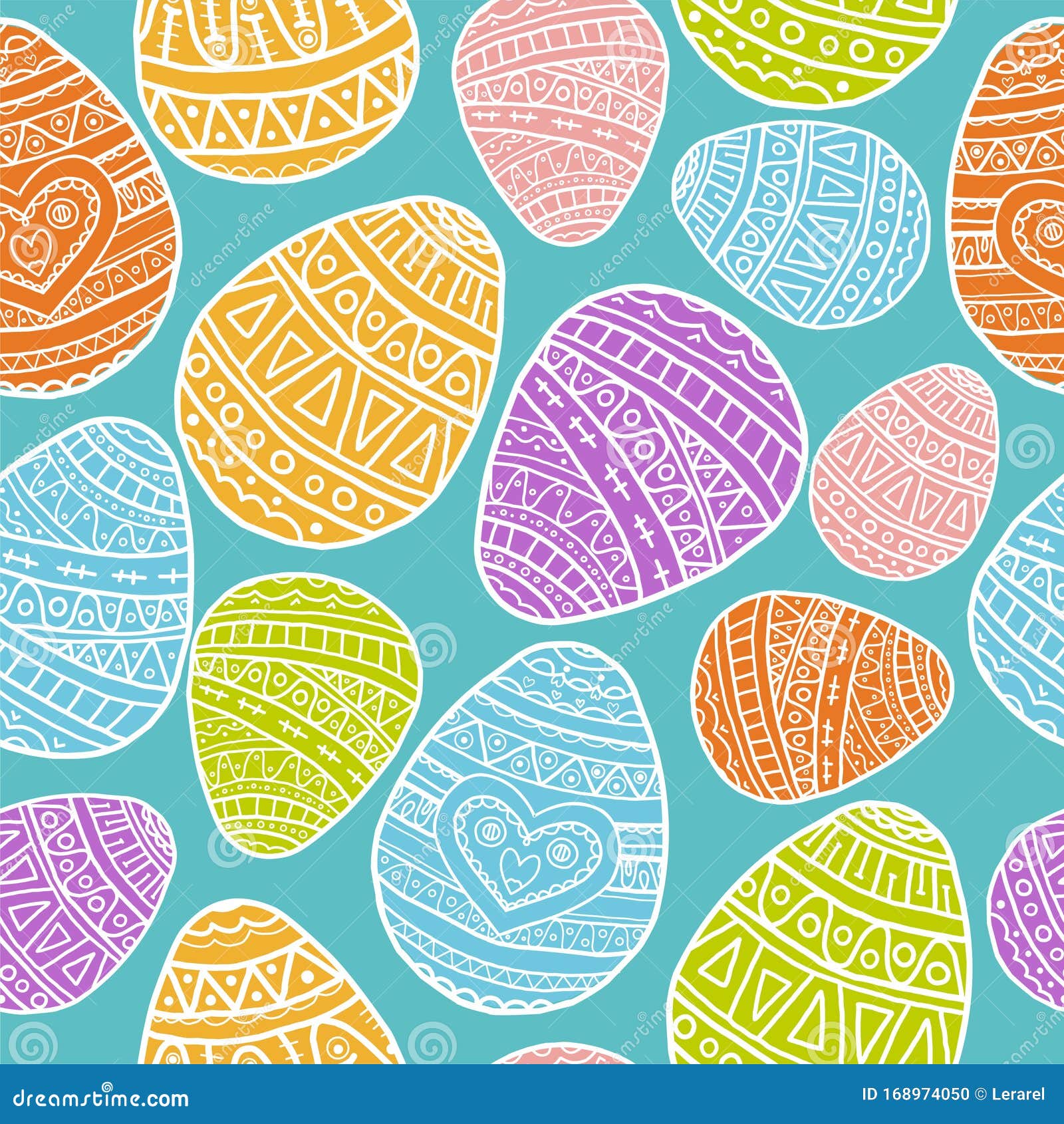 Vector Seamless Pattern with Easter Eggs with Doodle Pattern. White Doodle Symbols of a Happy ...