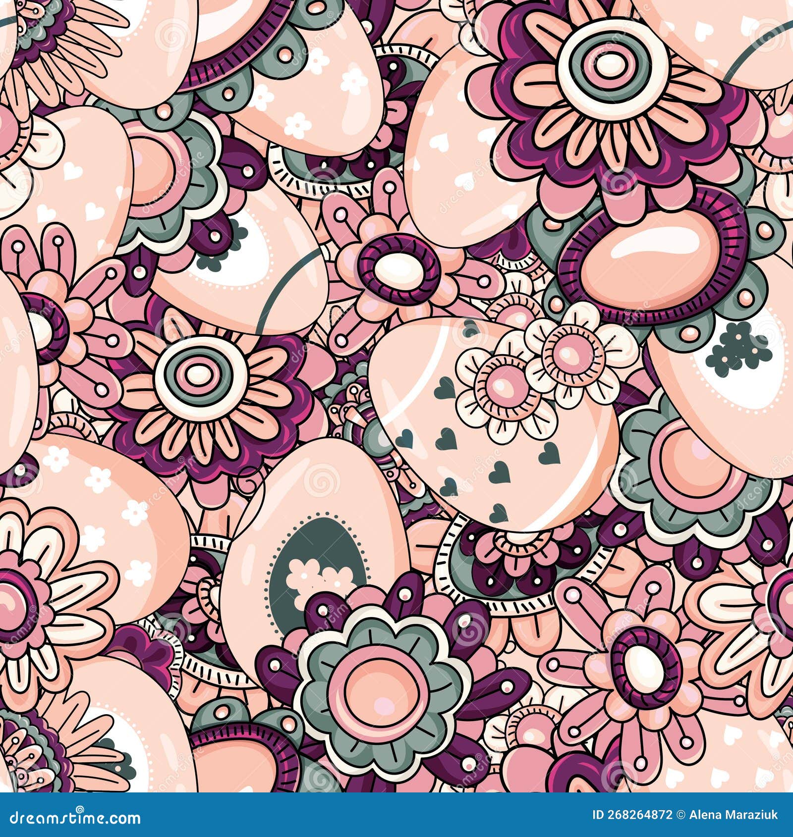 Vector Seamless Pattern from Easter Eggs and Flowers. Easter Eggs. Traditional Easter Ornament ...