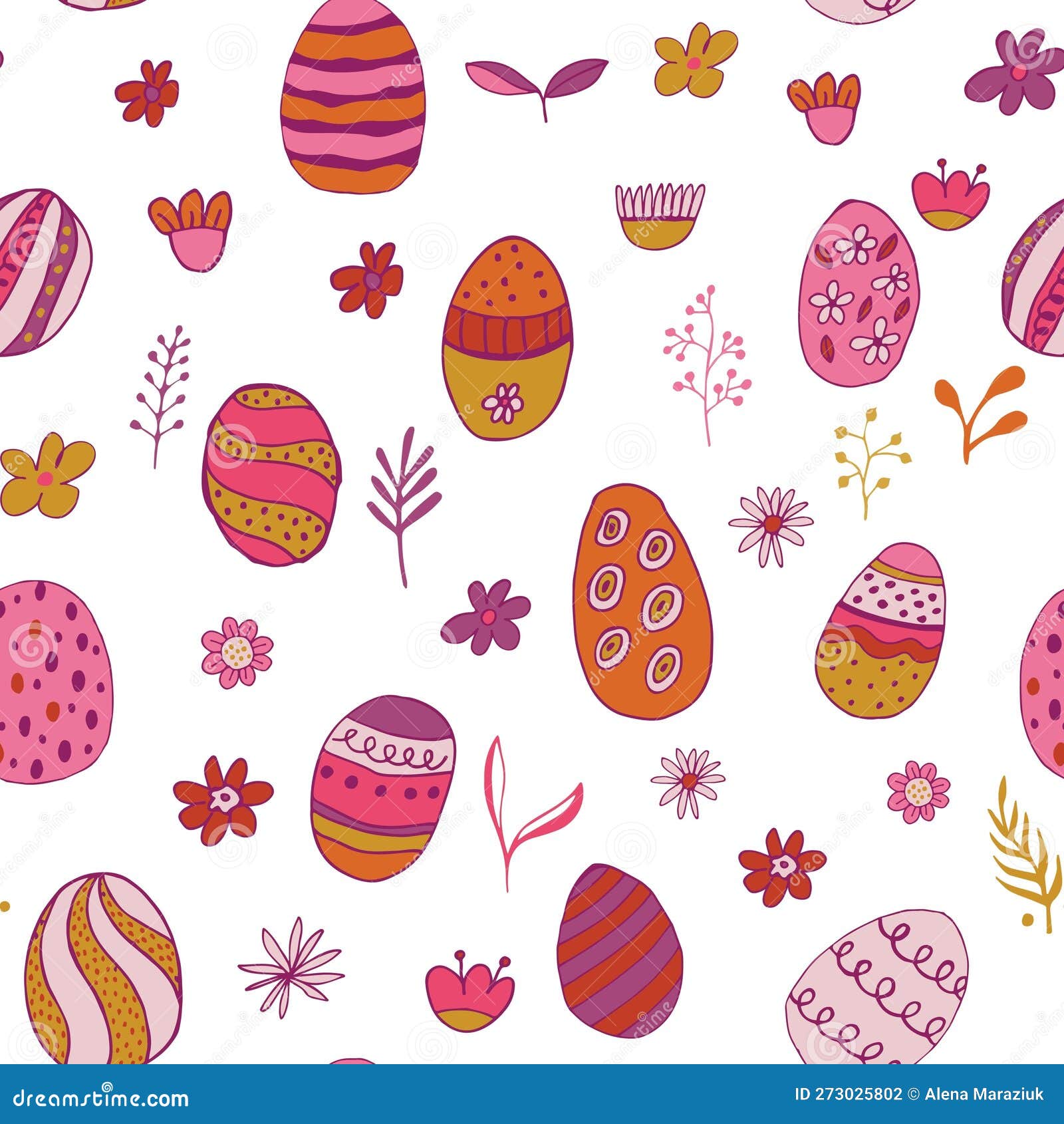 Vector Seamless Pattern from Easter Eggs and Flowers. Easter Eggs. Traditional Easter Ornament ...