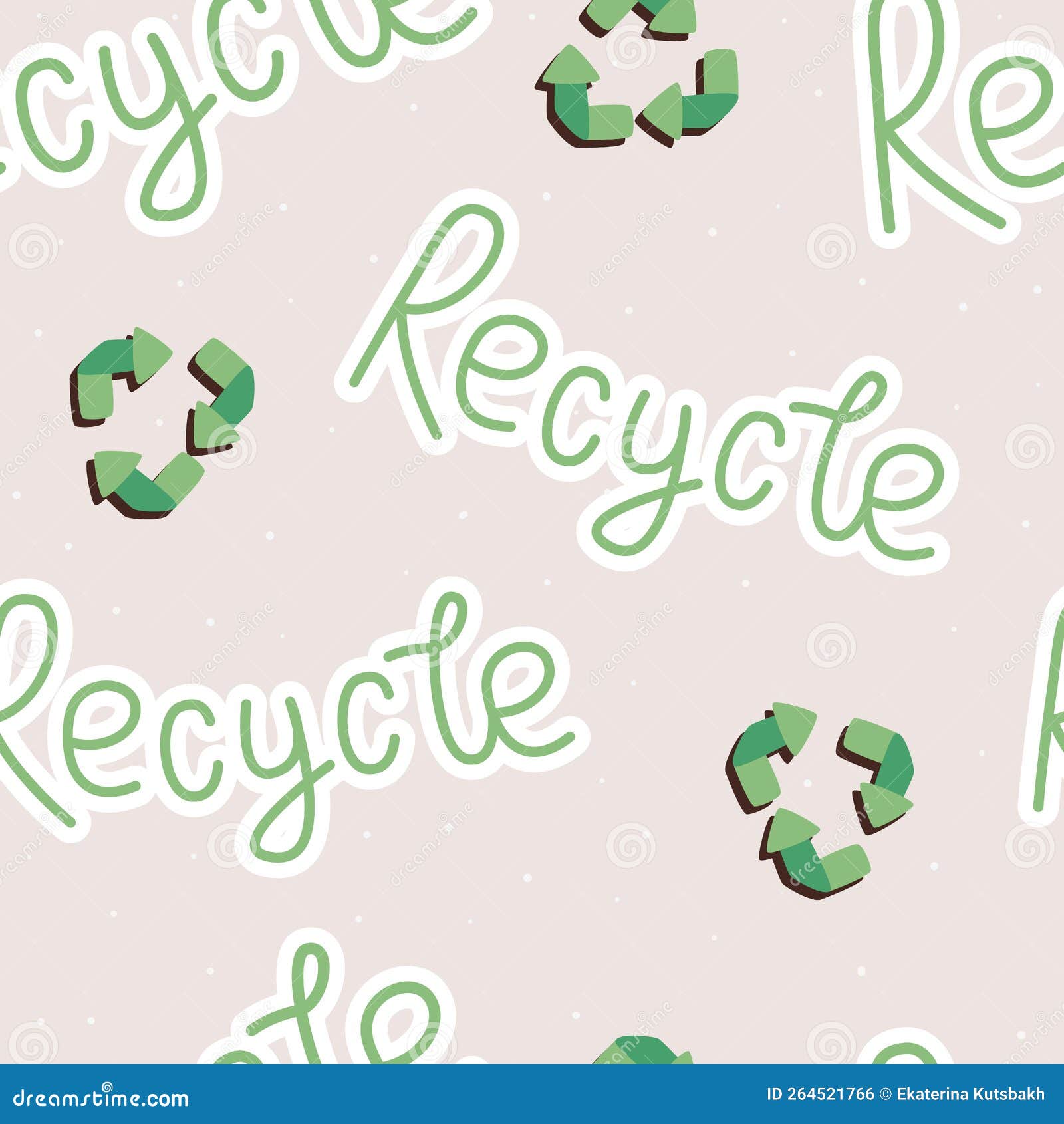 Vector Seamless Pattern with Green Recycle Sign and Lettering. Stock ...