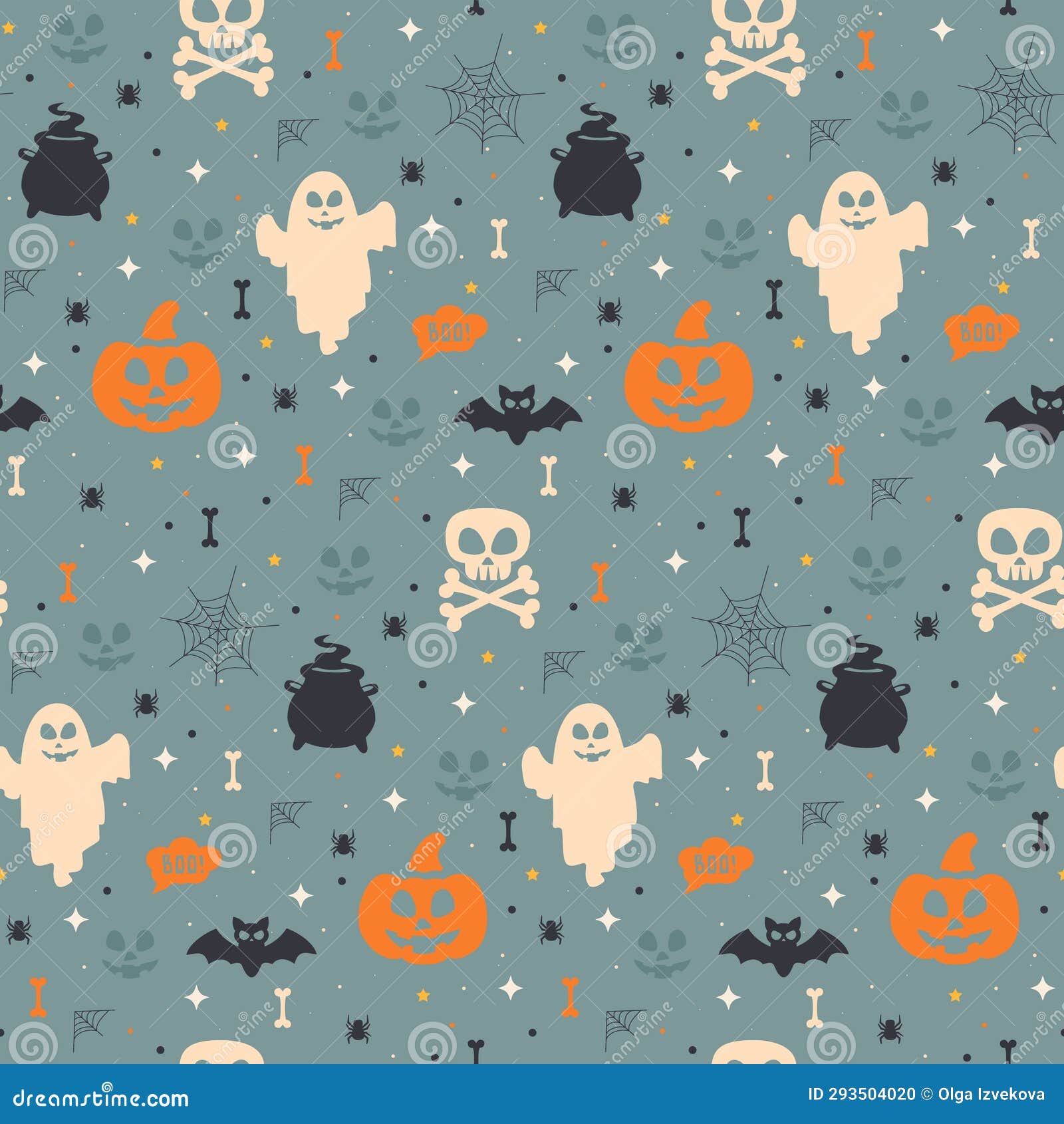 Vector Halloween Seamless Pattern, Blue Background Stock Vector ...