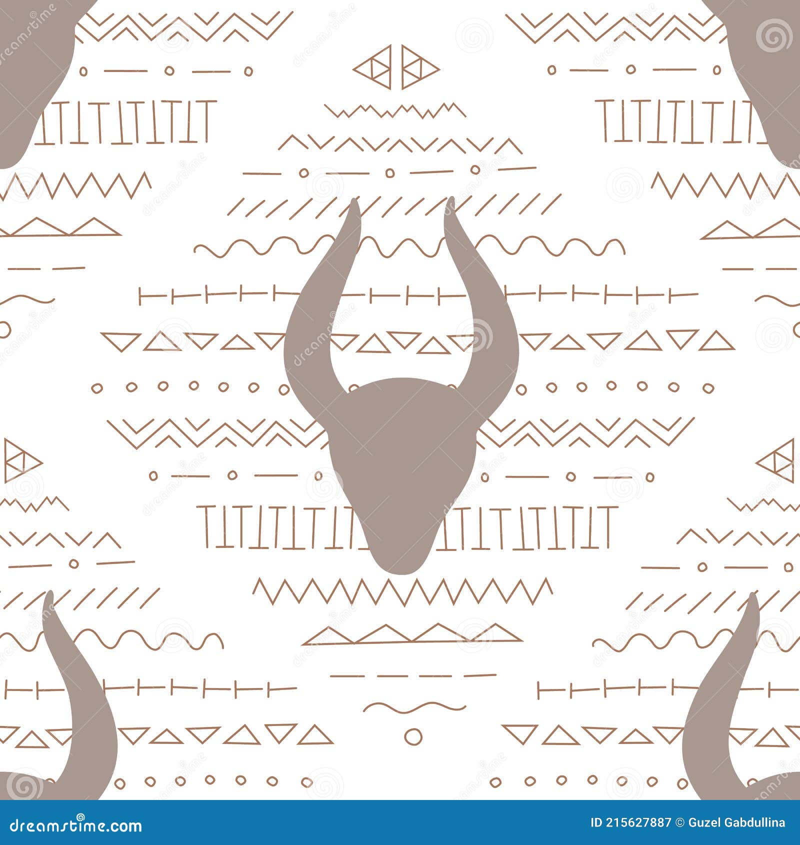 Vector Seamless Pattern with Ethnic Design and Bull. Trendy Colors for ...