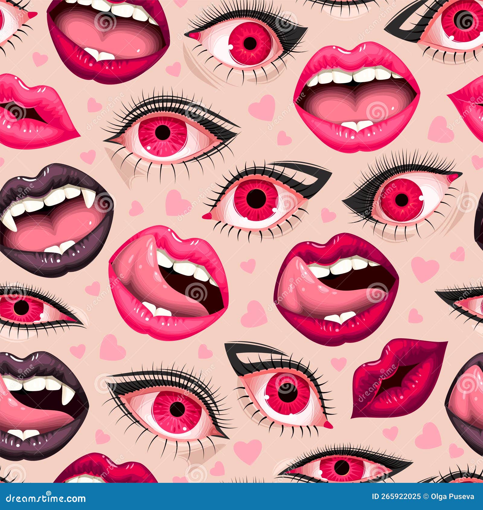 Vector Seamless Pattern with Eyes and Lips Stock Vector - Illustration ...
