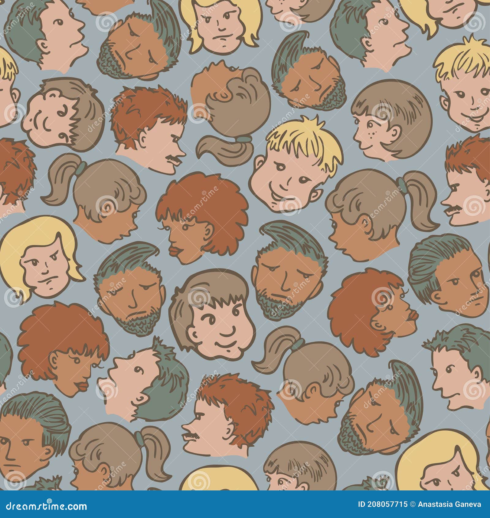 Vector Seamless Pattern with Faces of Different People with Variety of ...