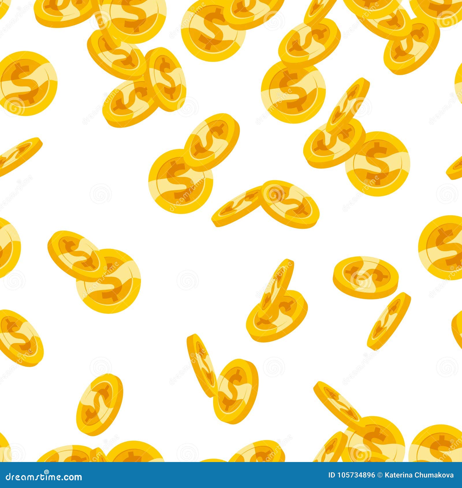 Vector Seamless Pattern with Falling Golden Coins on White Background ...