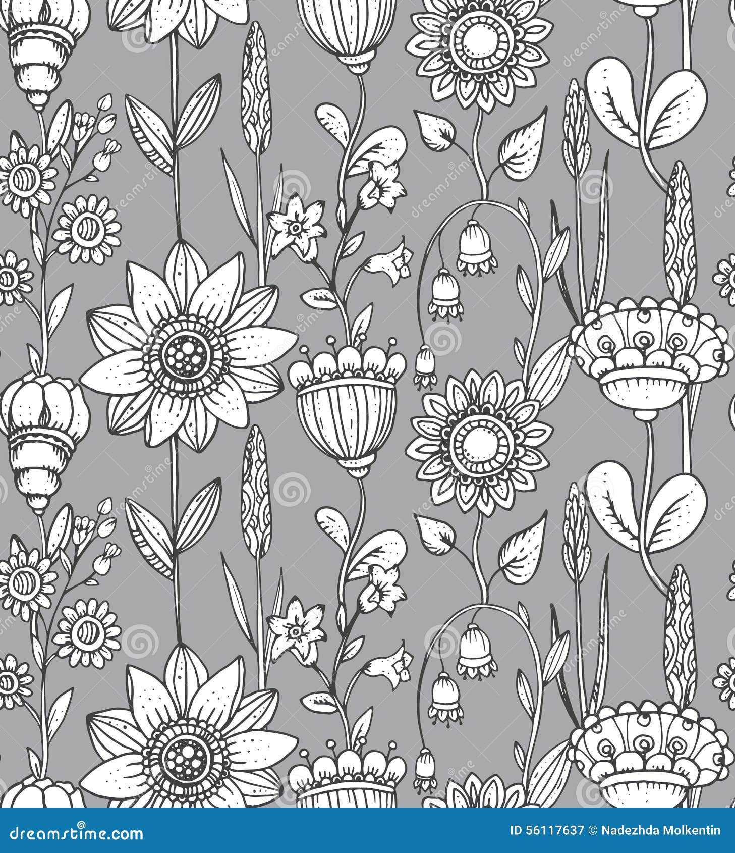 Vector Seamless Pattern with Fantasy Flowers Stock Vector ...