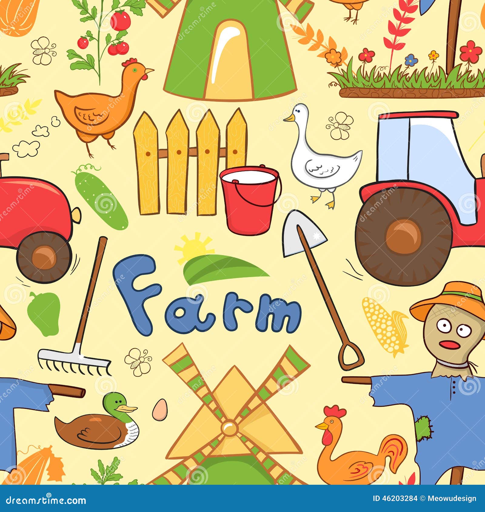 Vector Seamless Pattern Farm Elements in Doodle Stock Vector ...