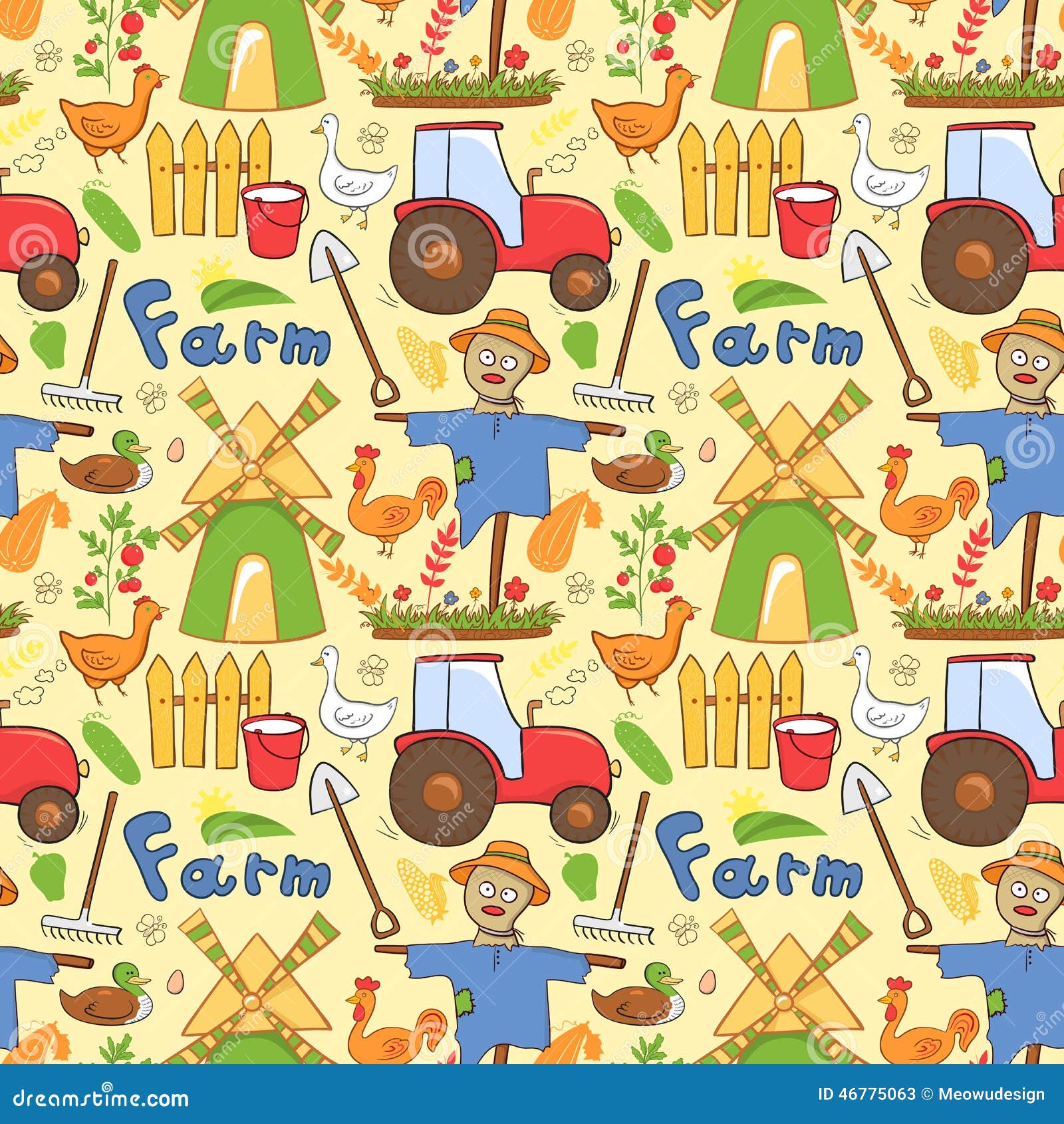 Vector Seamless Pattern Farm Elements in Doodle Stock Vector ...