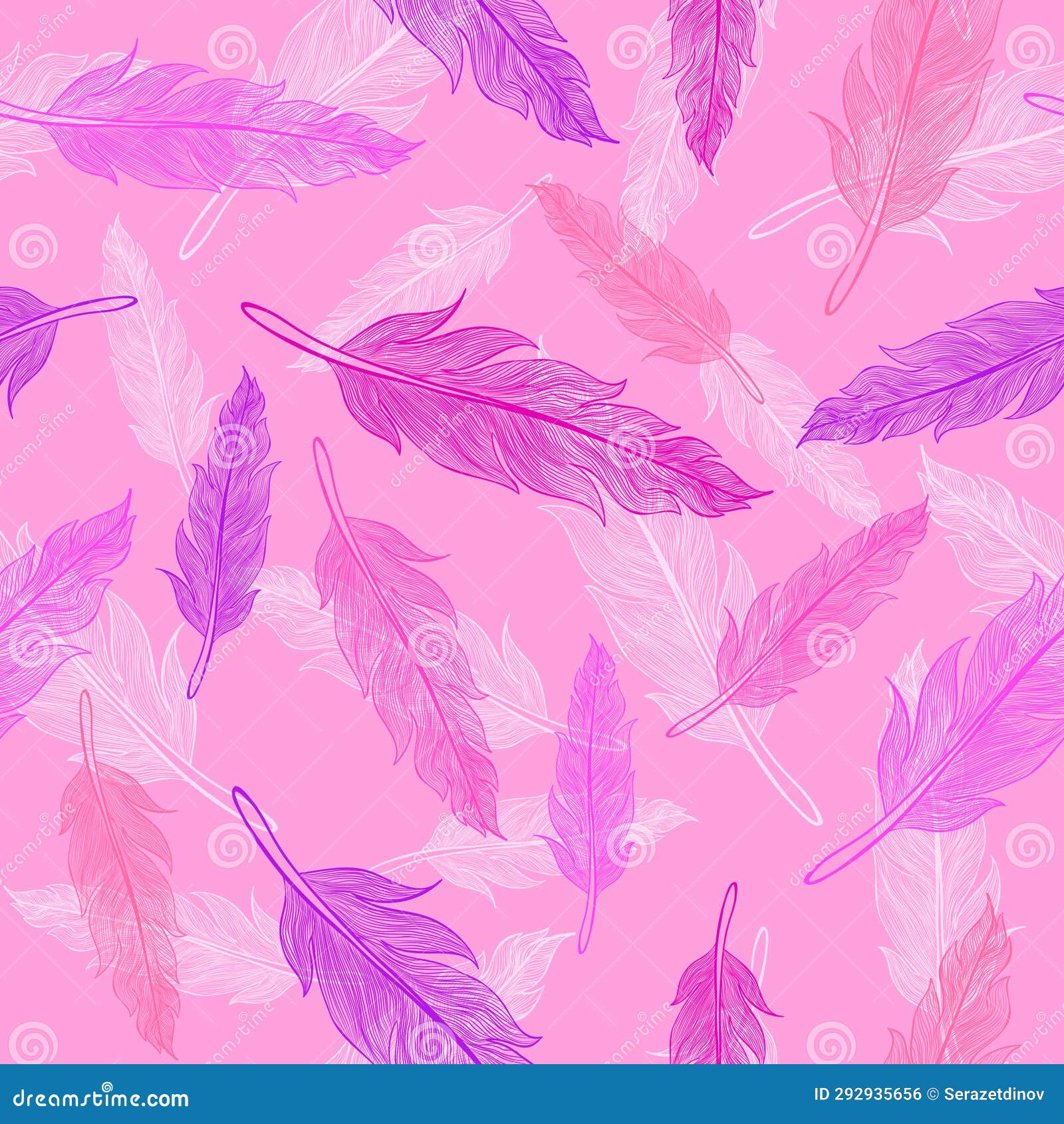 Vector Seamless Pattern of Feathers in Hot Pink Color. Pink Feather ...
