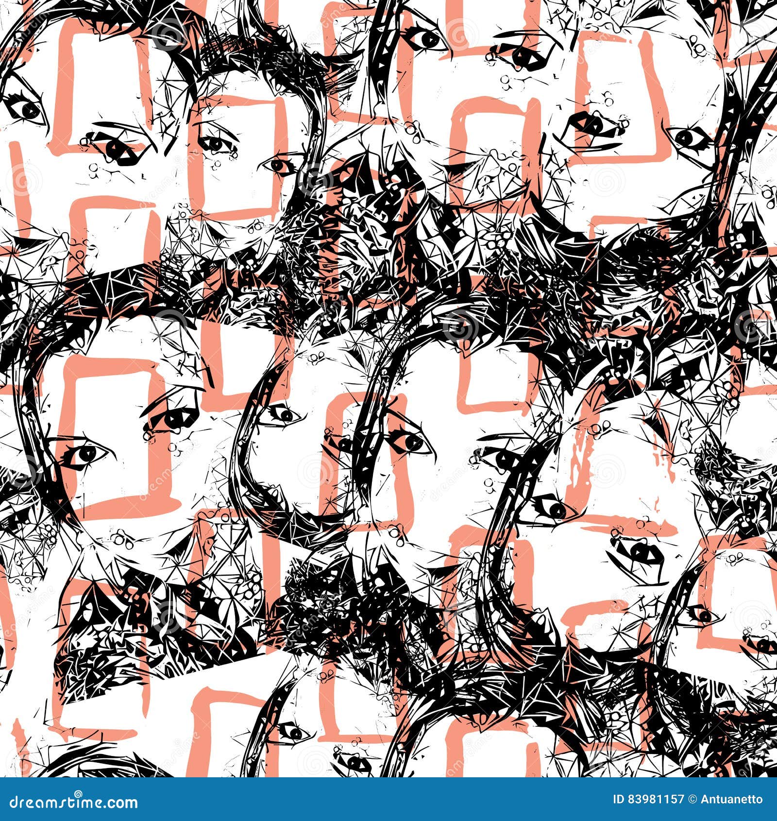 Vector Seamless Pattern with Female Faces Stock Vector - Illustration ...