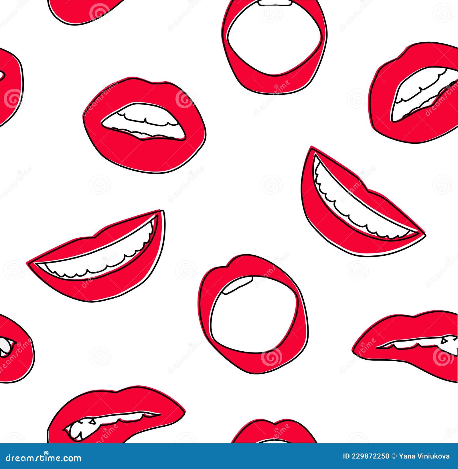 Vector Seamless Pattern, Female Lips with Red Lipstick Stock Vector ...