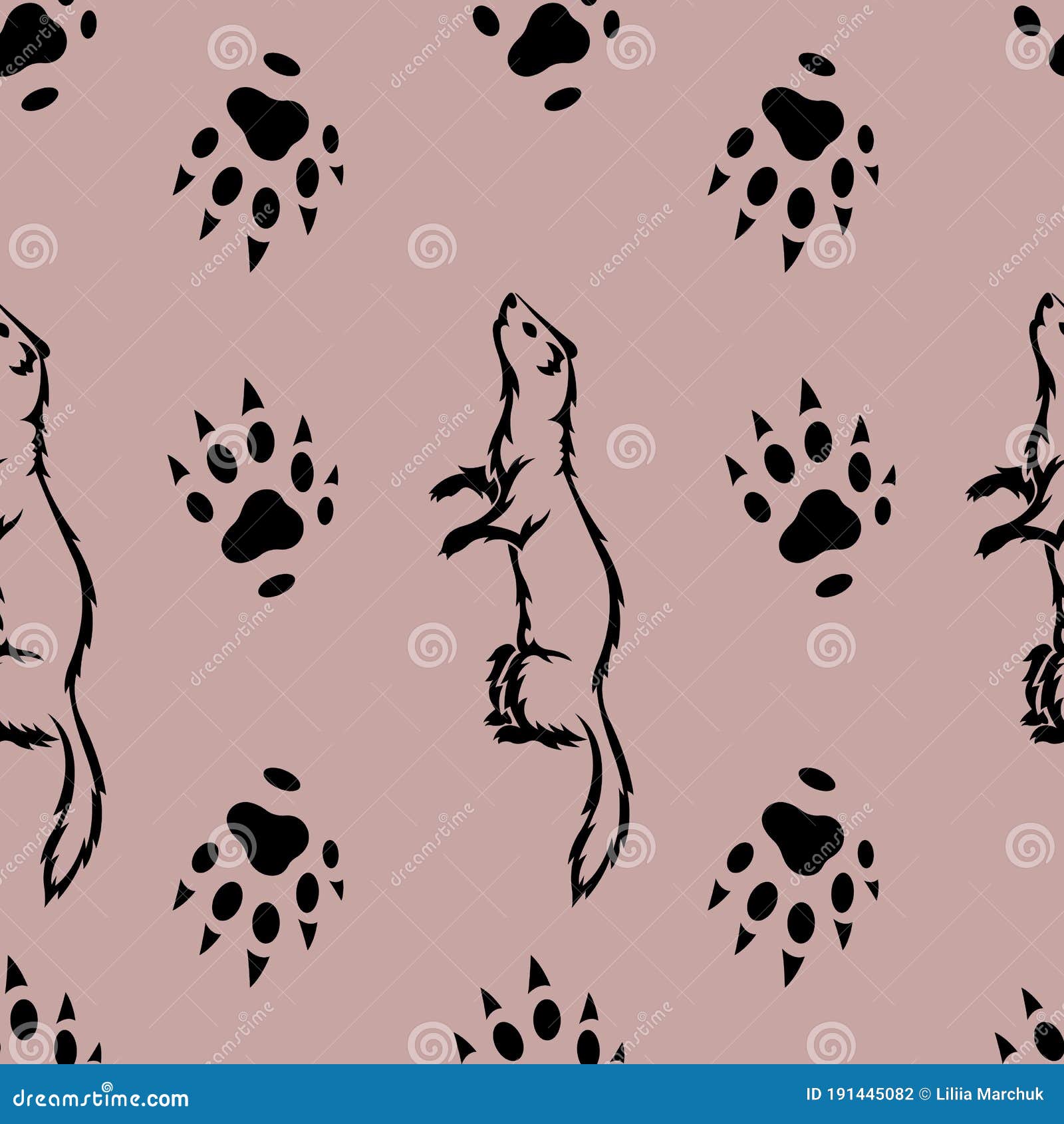 Vector Seamless Pattern with Ferrets and Paw Prints. Design for ...