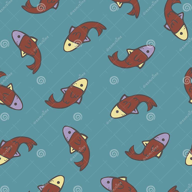 Vector Seamless Pattern with Fish on Blue Background. Stock Vector ...