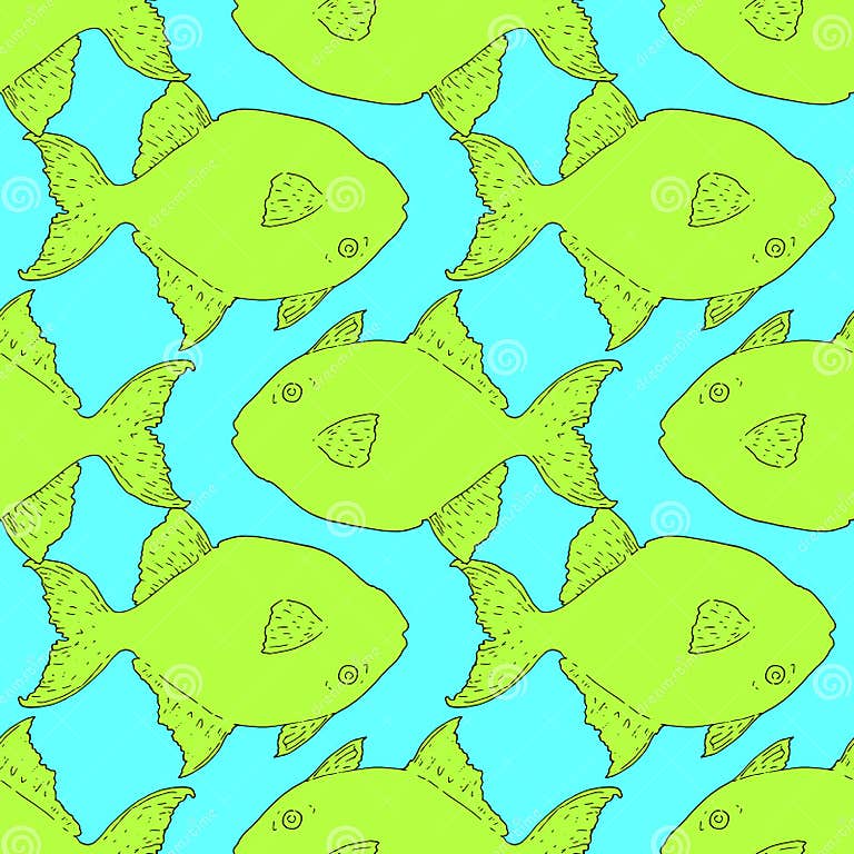 Vector Seamless Pattern of Fish Elements Greg Triggerfish Outline Black ...