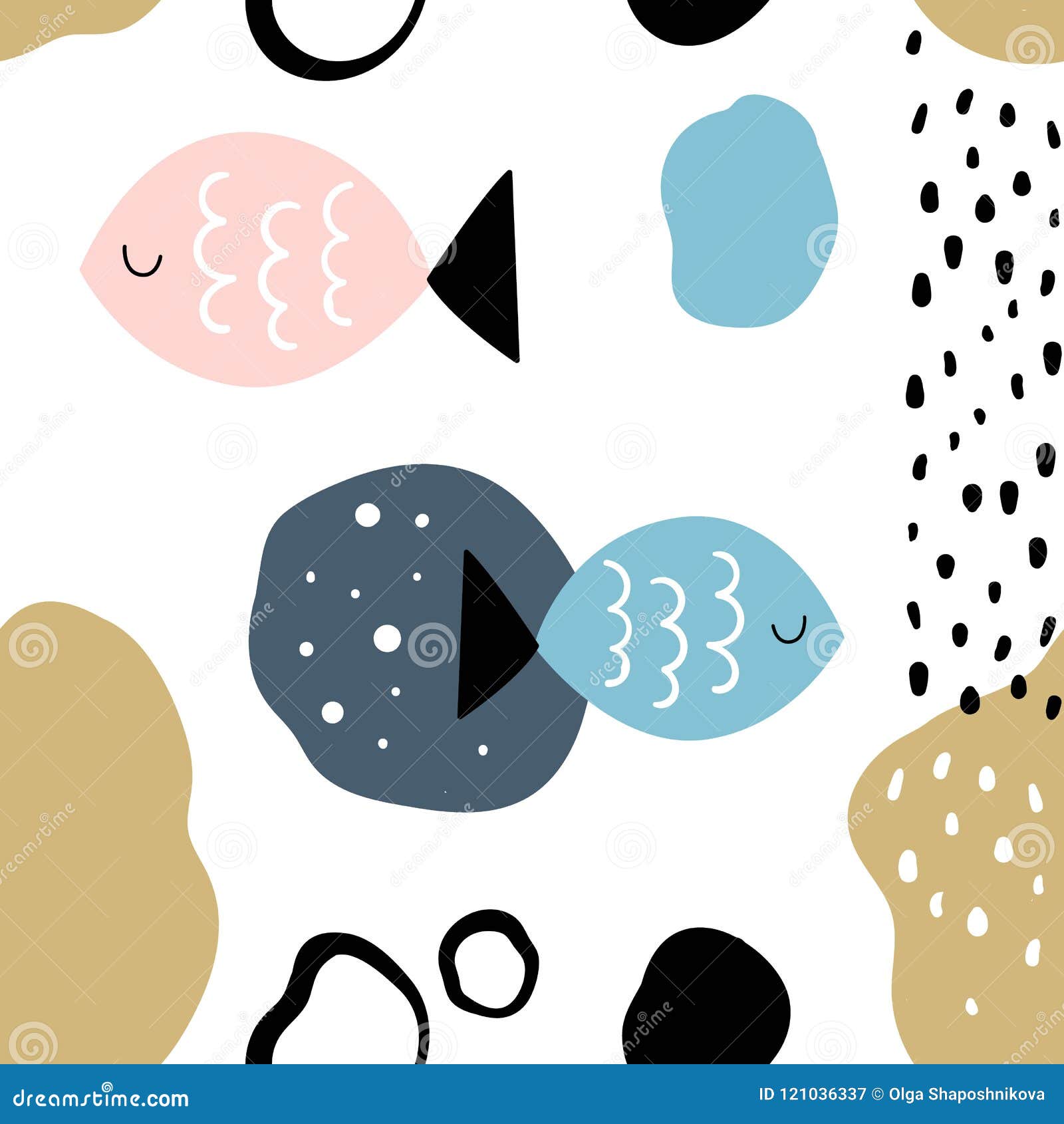 Vector Seamless Pattern with Fish. Scandinavian Motives Stock ...