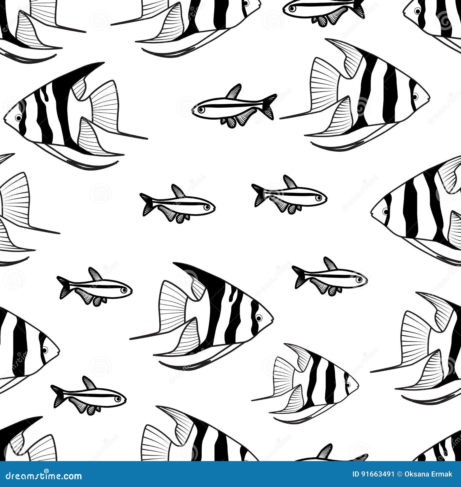 Vector Seamless Pattern with Fish Silhouettes Stock Vector ...