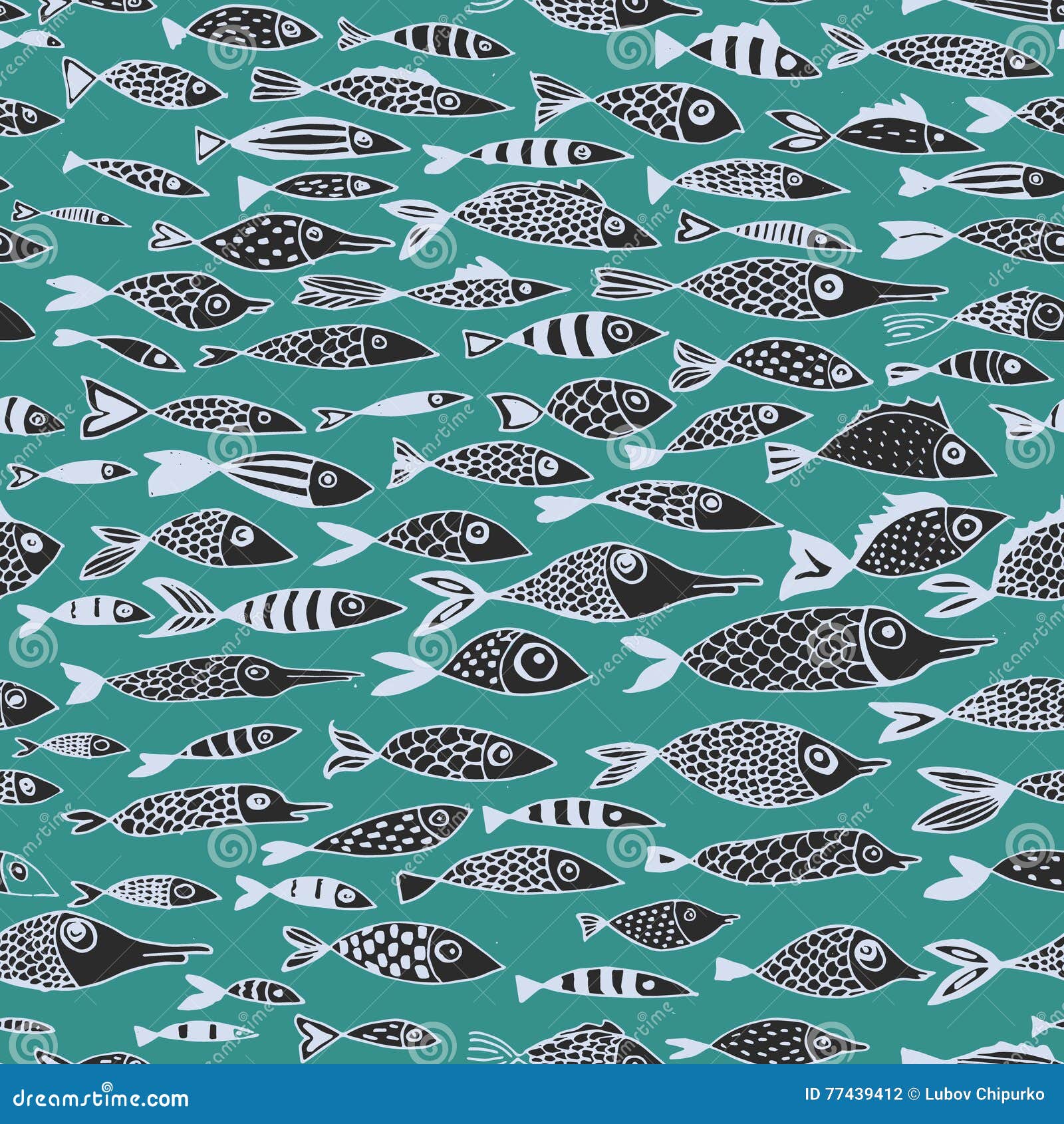 Vector Seamless Pattern with Fishes. Stock Vector - Illustration of ...