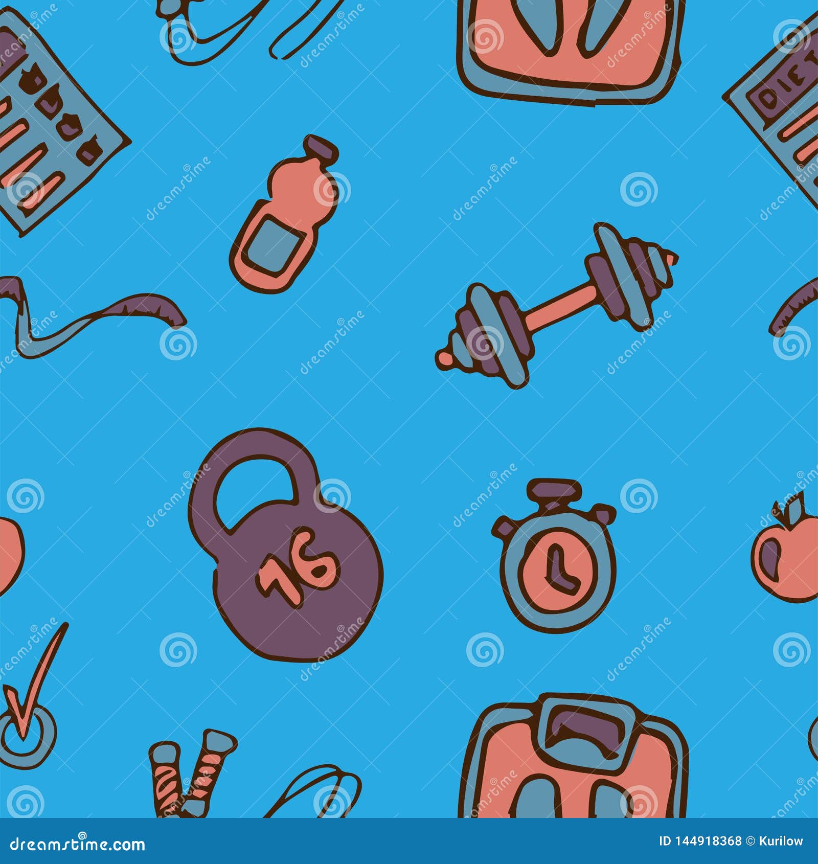 Vector Seamless Pattern with Fitness and Sport Elements. Vector Pattern ...
