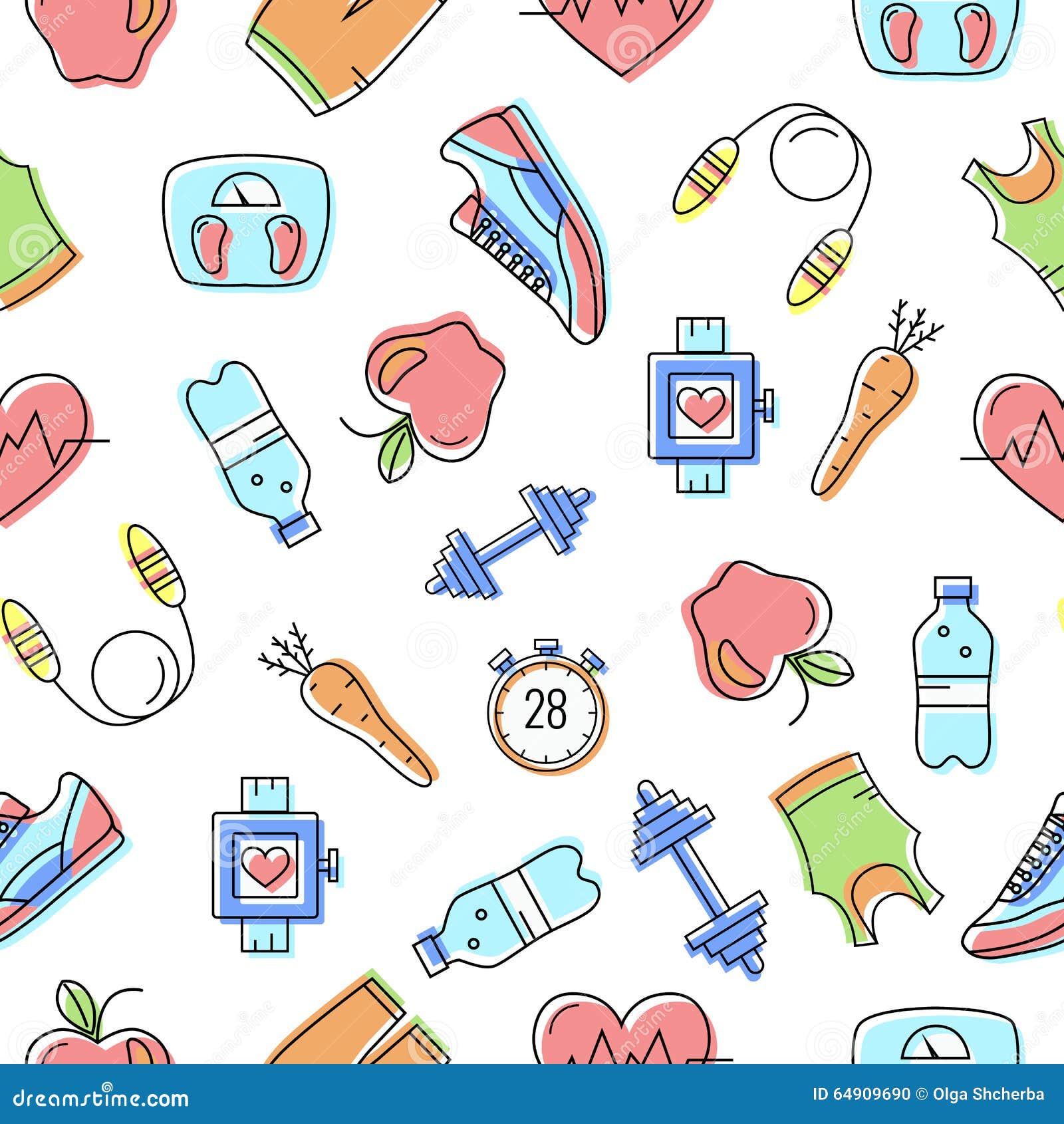 Vector Seamless Pattern with Fitness and Sport Elements Stock Vector ...