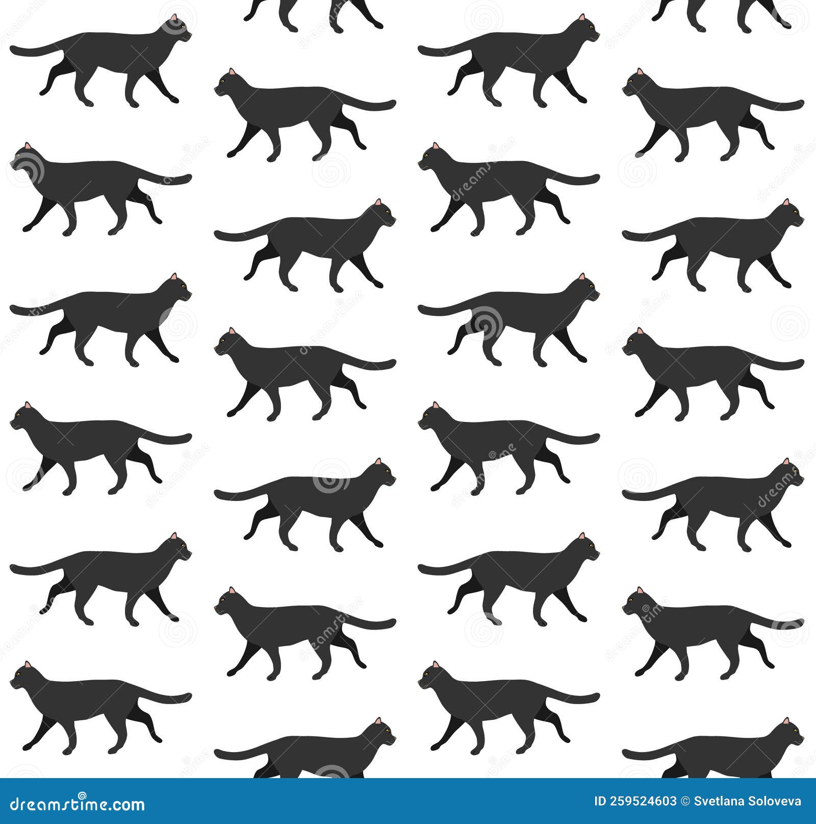 Vector Seamless Pattern of Flat Black Cat Stock Vector - Illustration ...