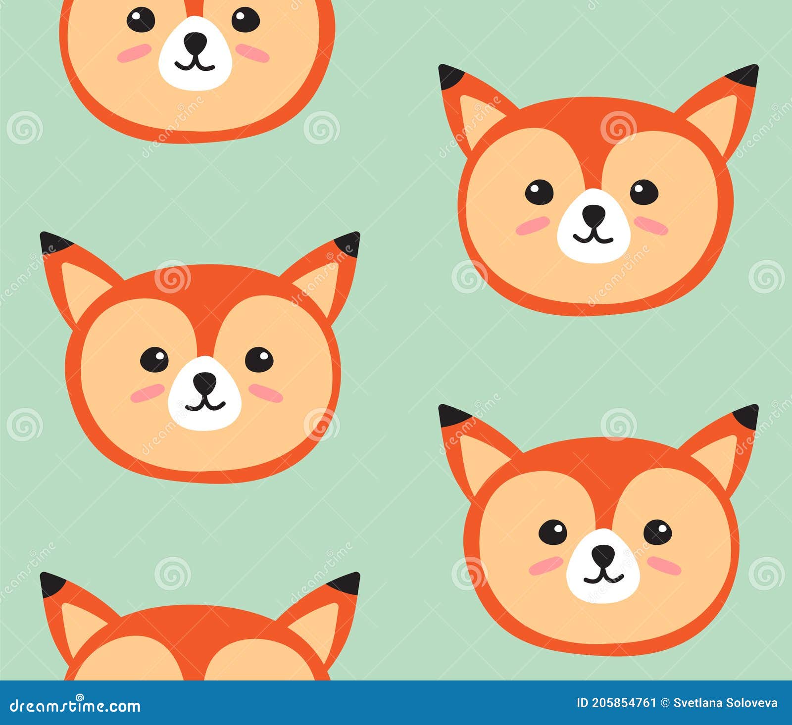 Vector Seamless Pattern of Flat Cartoon Fox Face Stock Illustration ...