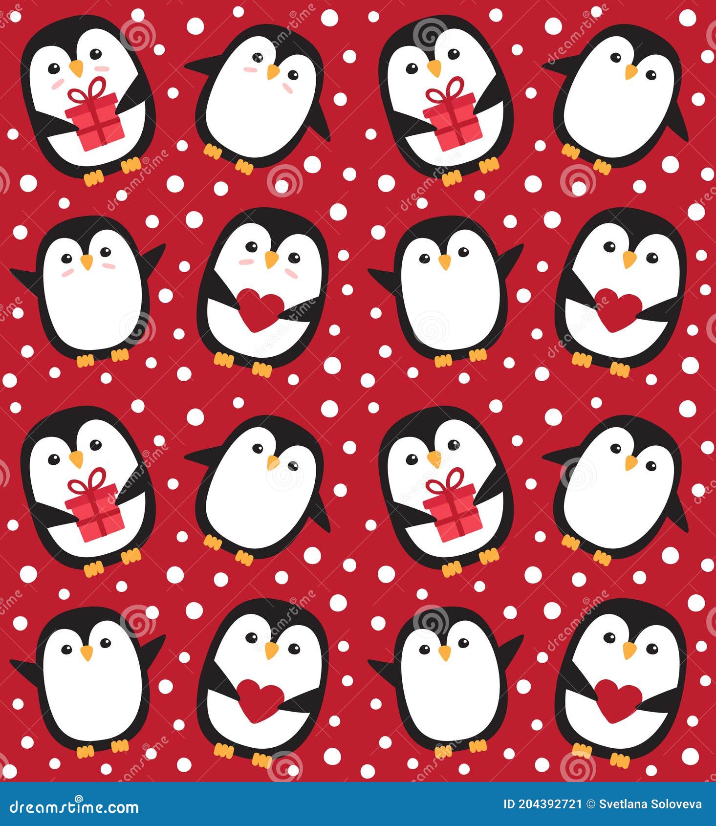 Vector Seamless Pattern of Flat Cartoon Penguin Stock Illustration ...