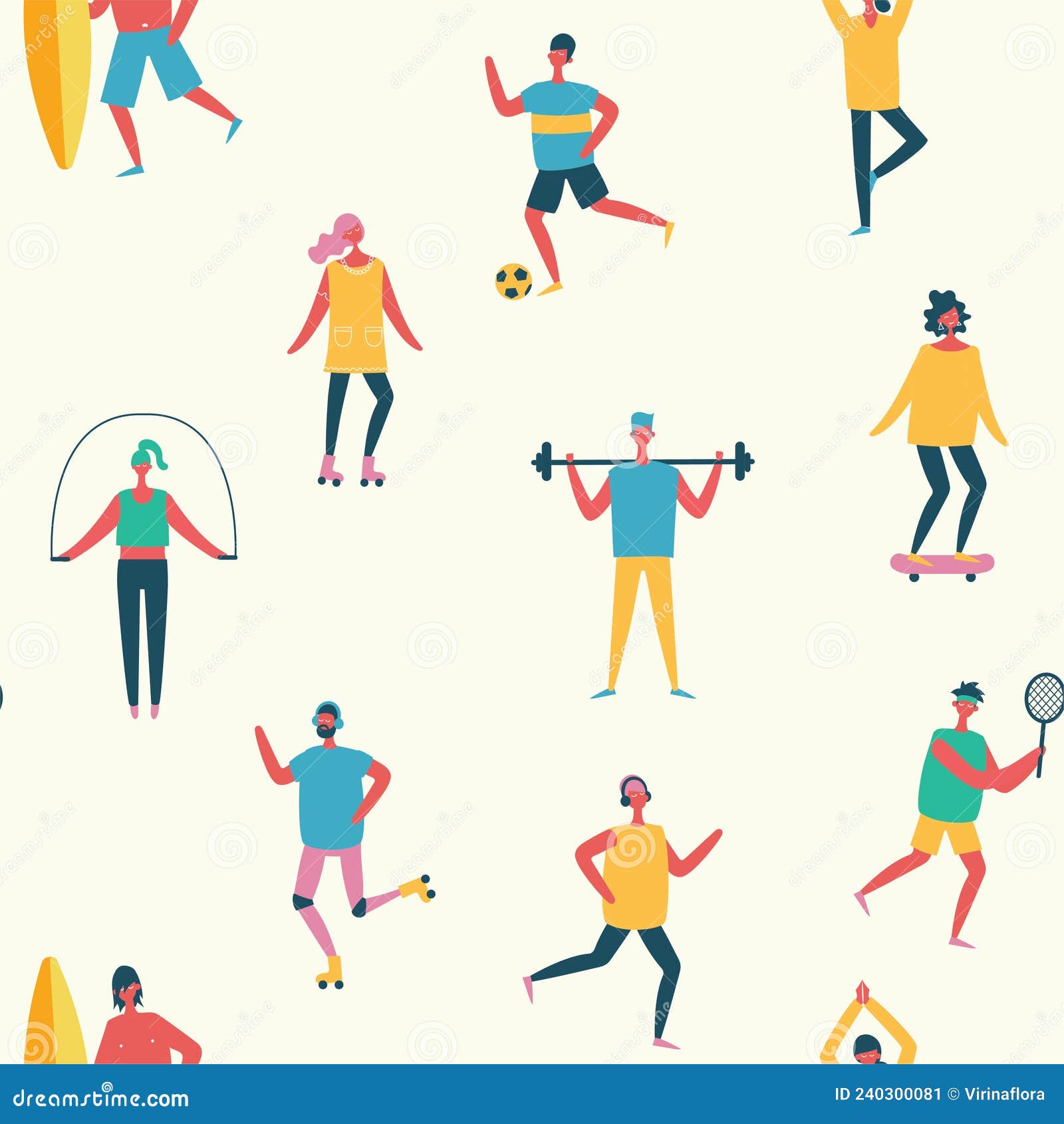 Vector Seamless Pattern in Flat Design with Group of People Doing ...