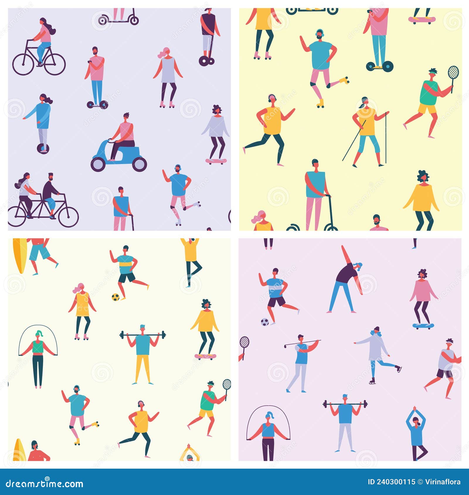 Vector Seamless Pattern in Flat Design with Group of People Doing ...