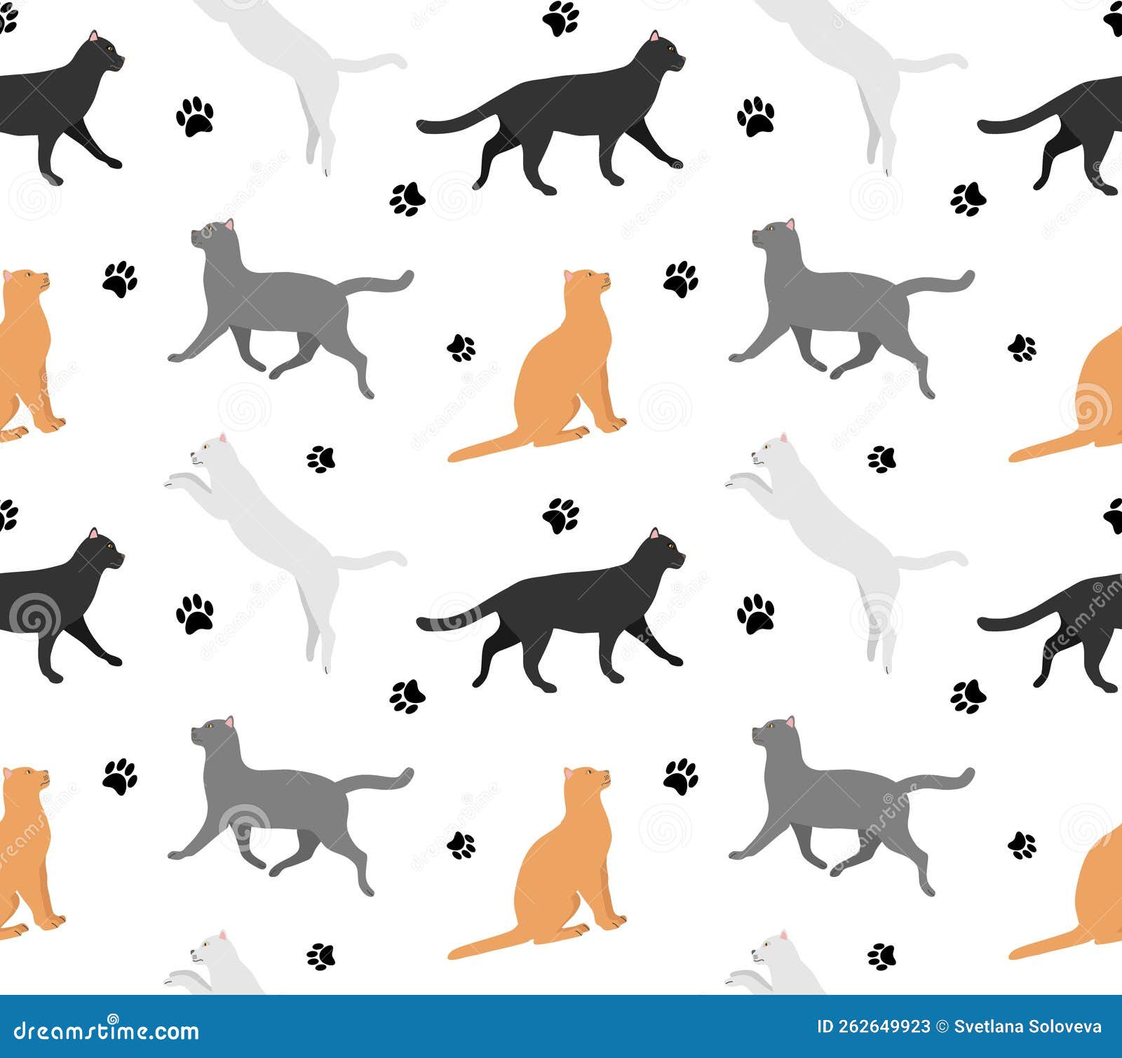 Vector Seamless Pattern of Flat Different Cats Stock Vector ...