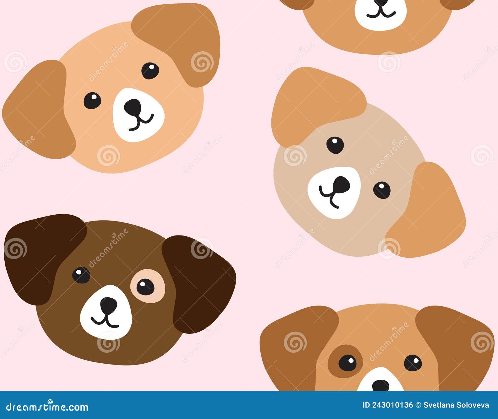 Vector Seamless Pattern of Flat Dog Face Stock Vector - Illustration of ...