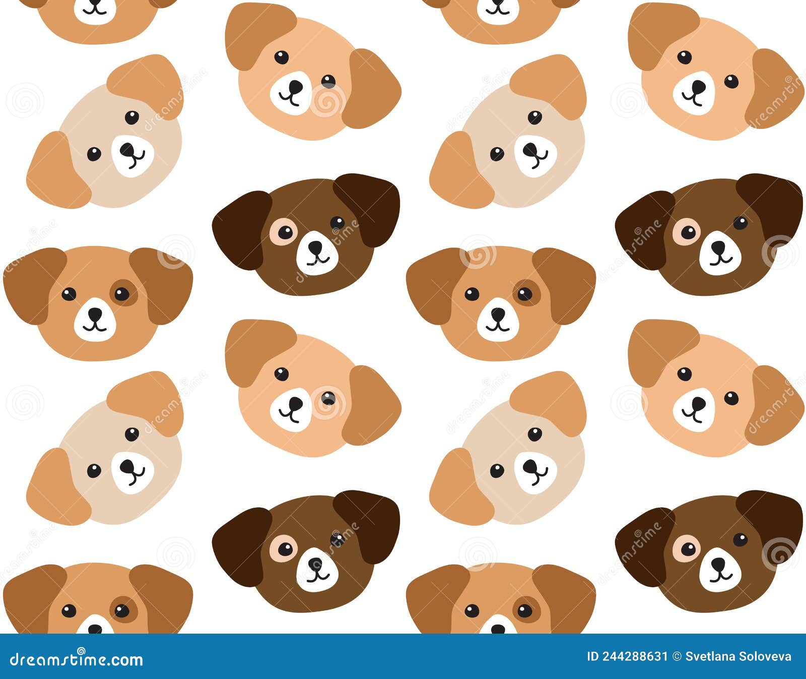 Vector Seamless Pattern of Flat Dog Face Stock Vector - Illustration of ...
